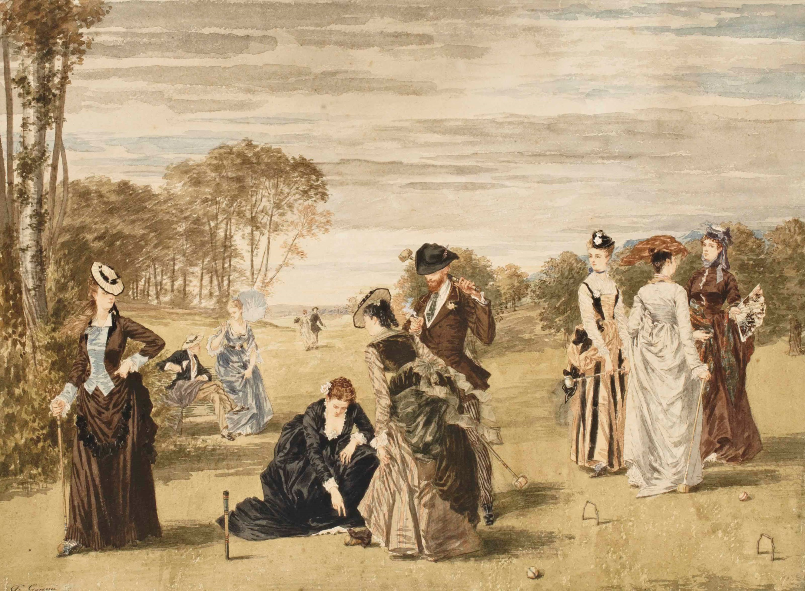 PIERRE GAVARNI (PARIS 1846-1932) , Elégants jouant au croquet | Christie's