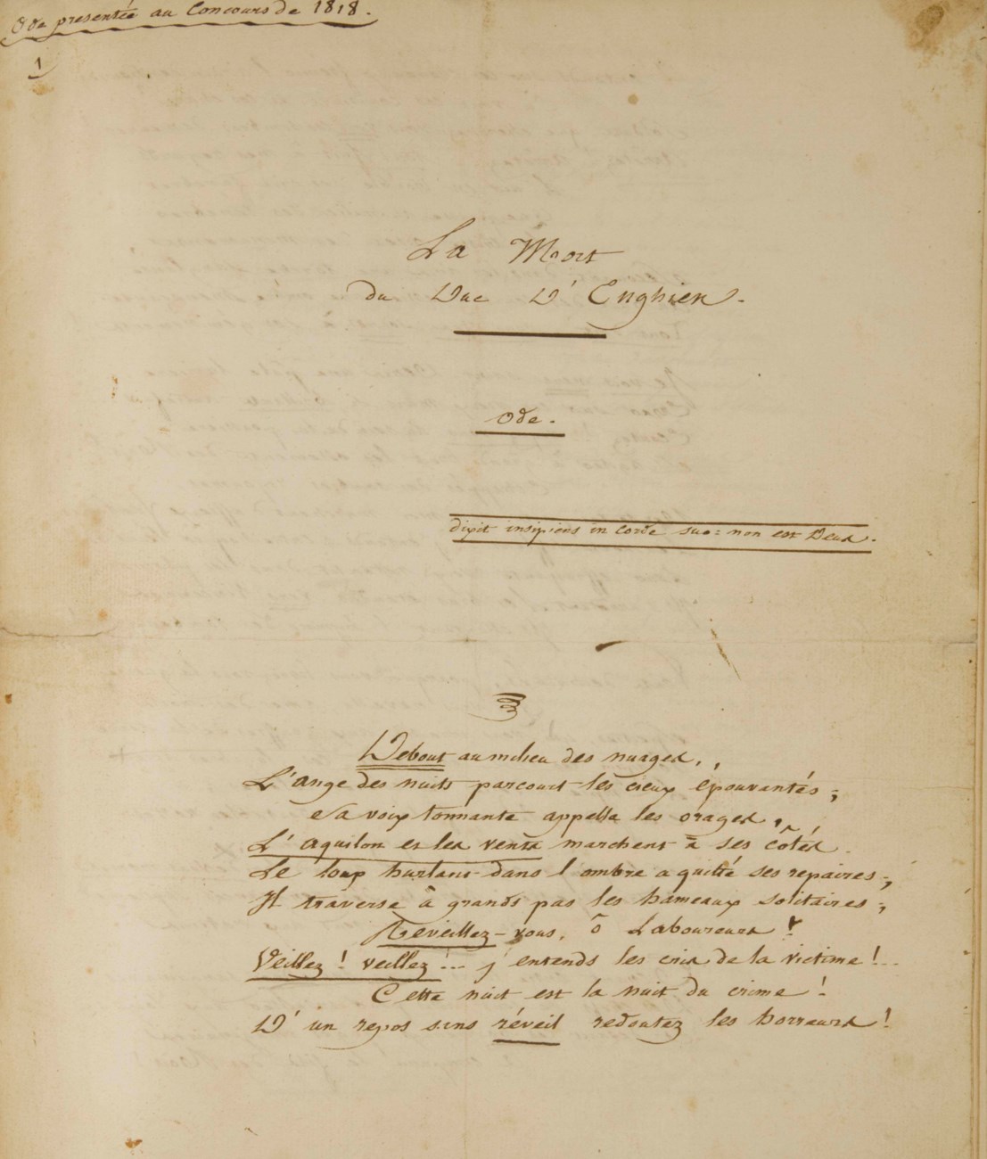 EUGÈNE HUGO (1800-1837). La Mort du Duc D'Enghien. Ode. Manuscrit ...