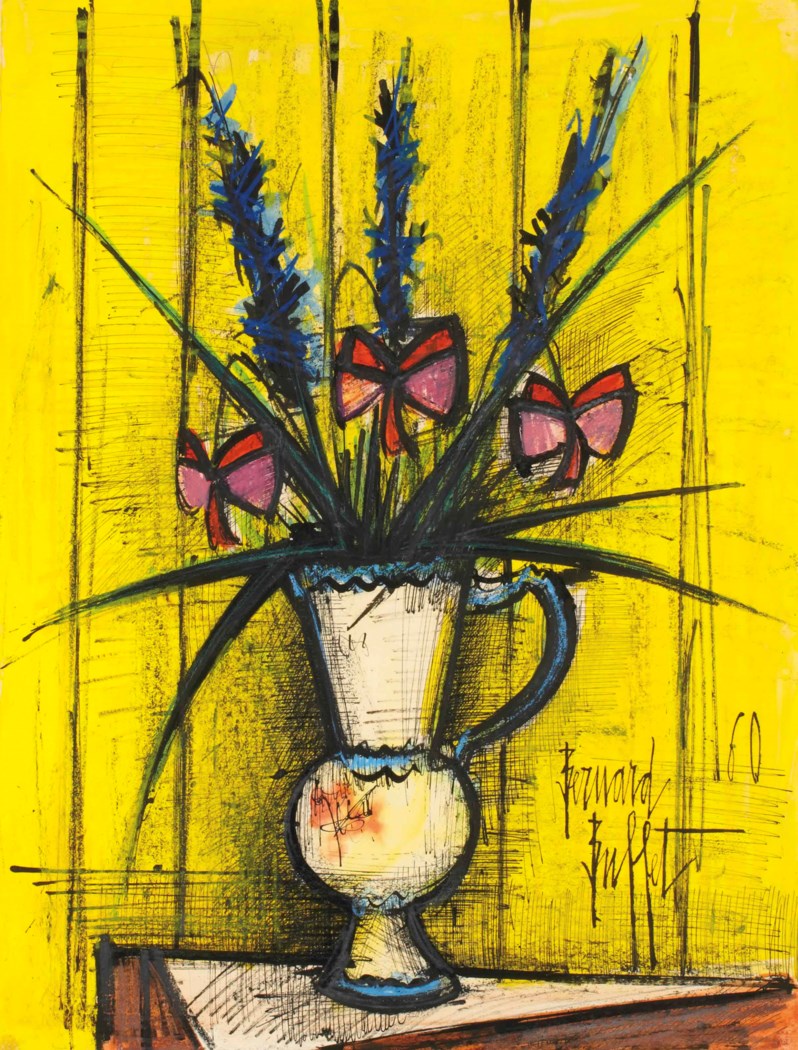 Bernard Buffet (1928-1999) , Fleurs, papillons dans un vase | Christie's