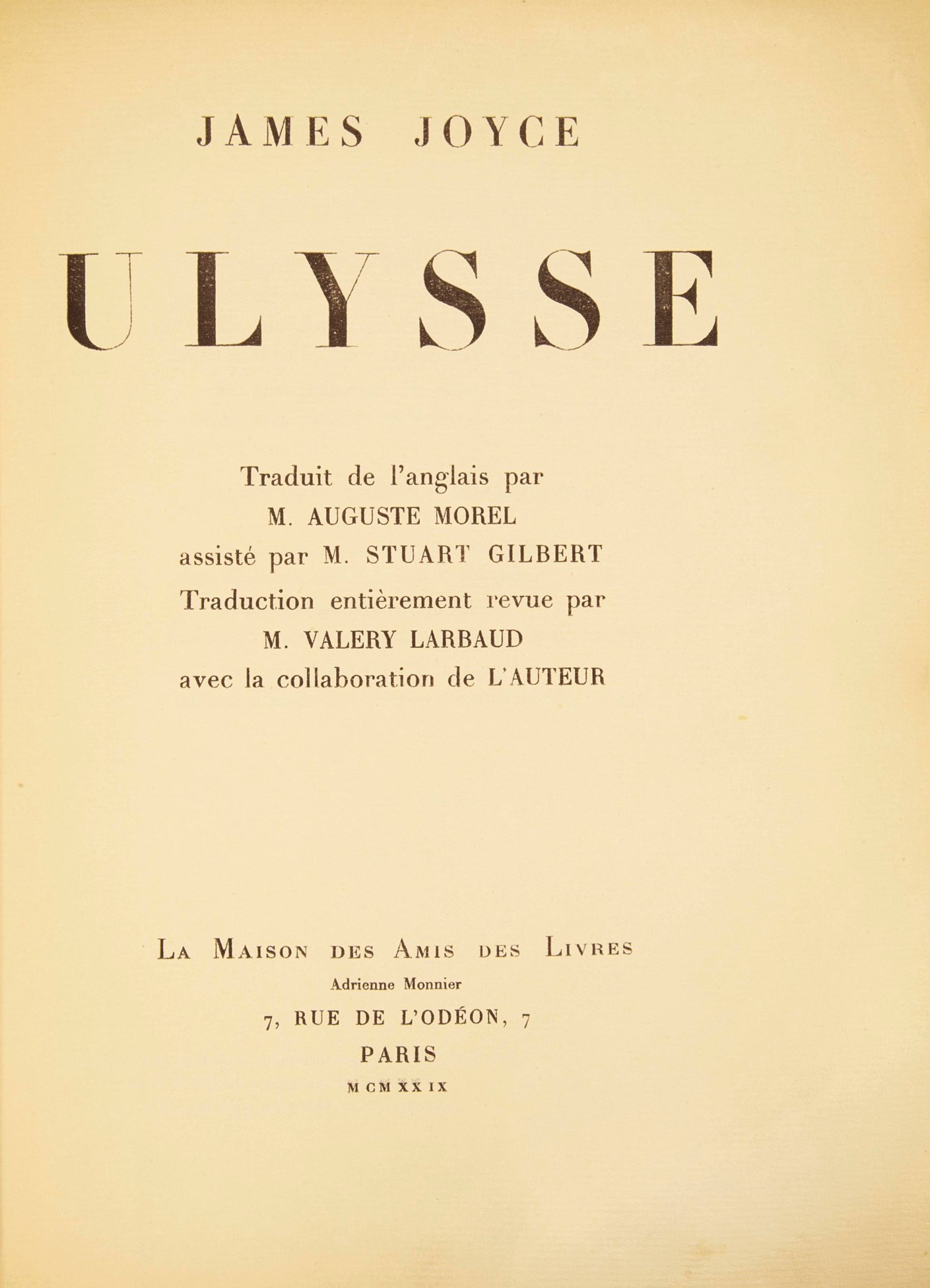 JOYCE, James (1882-1941). Ulysse. Traduit de l'anglais par M. Auguste ...
