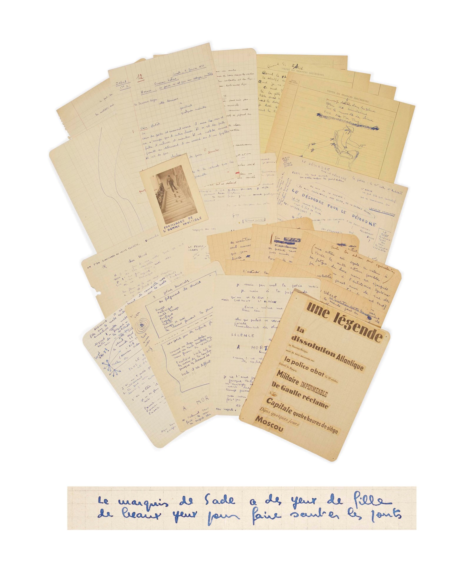 DEBORD, Guy (1931-1994). Très important ensemble de lettres, poésies ...