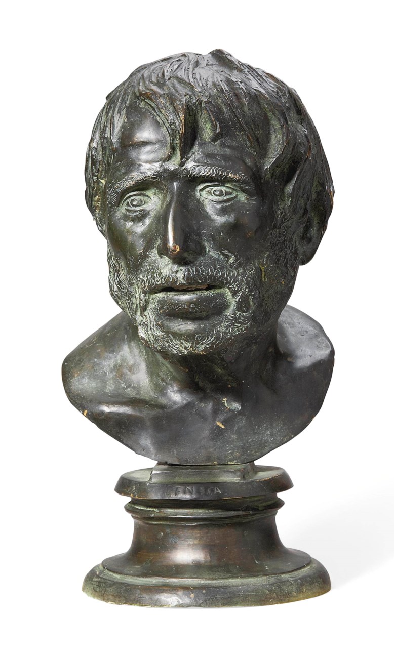 BUSTE EN BRONZE REPRESENTANT SENEQUE , D'APRES L'ANTIQUE, ITALIE, FIN ...