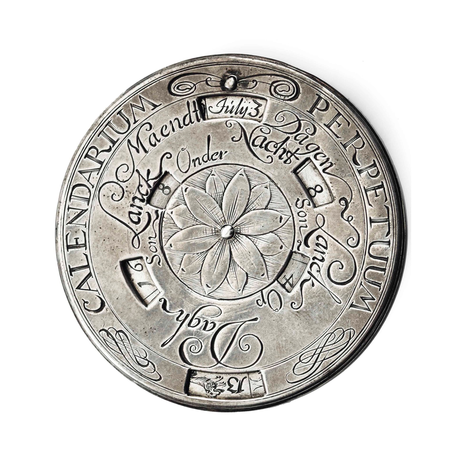 A Dutch silver perpetual calender , APPARENTLY UNMARKED, CIRCA 1700 ...