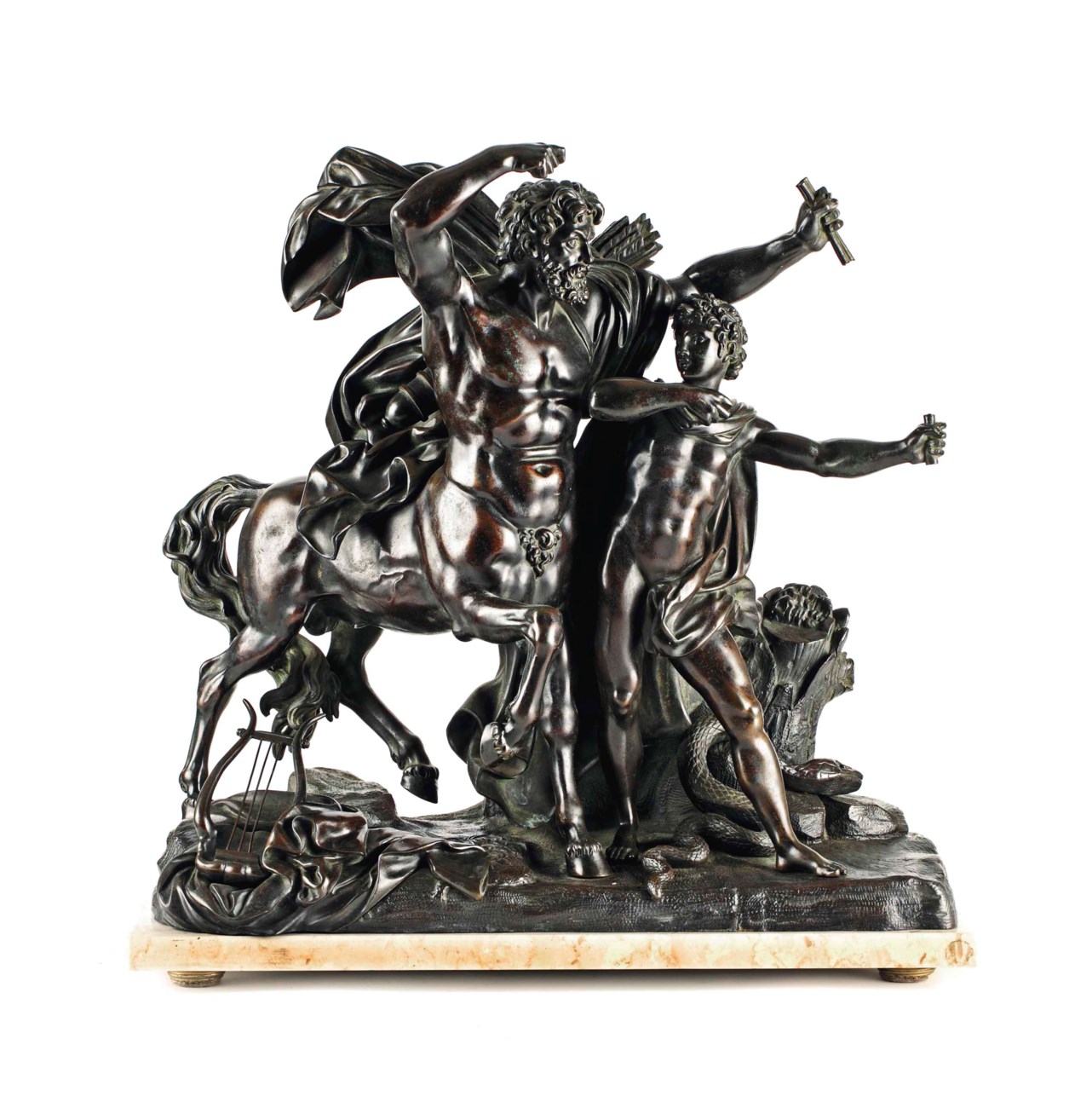A FRENCH BRONZE GROUP OF THE EDUCATION OF ACHILLES BY THE CENTAUR CHIRON