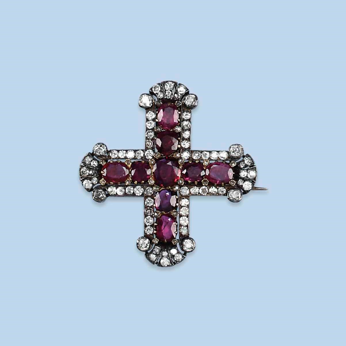 AN ANTIQUE RUBY AND DIAMOND BROOCH | Christie's