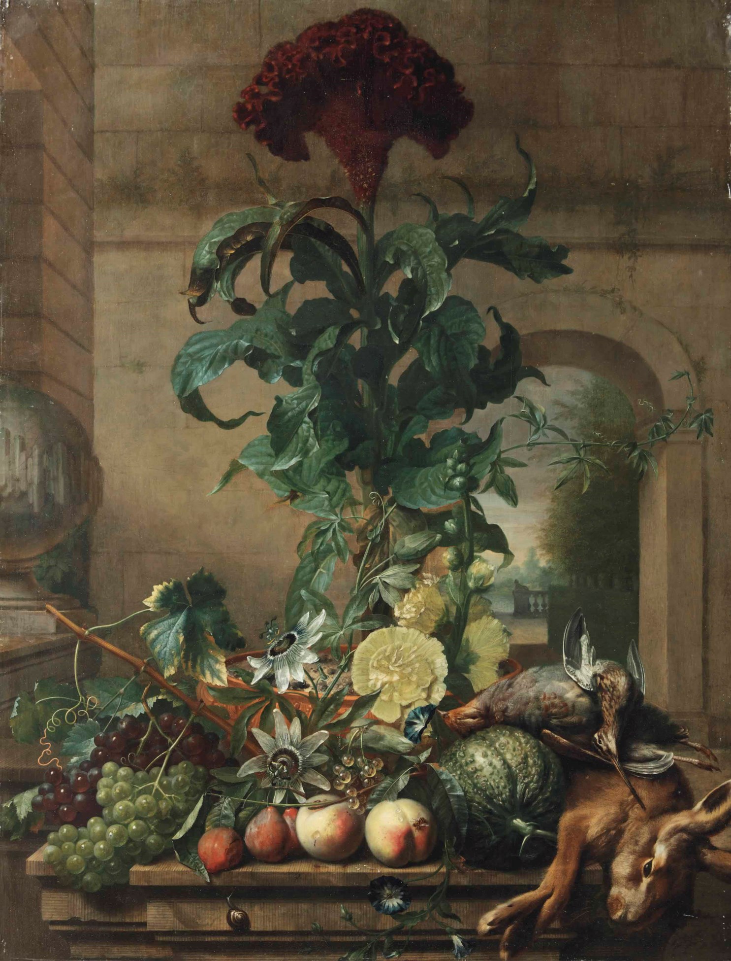 Joris Ponse (Dordrecht 1723-1783) , A red velvet flower, passion ...