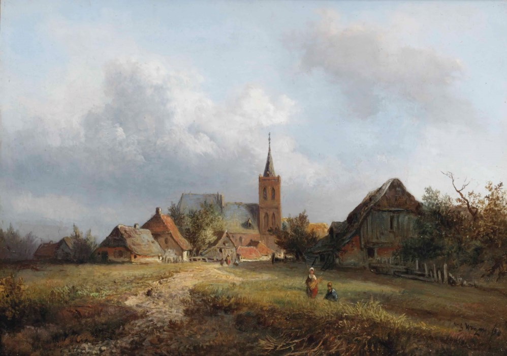 Wilhelm Georg Wagner (The Hague 1814-1855) , A village with children ...