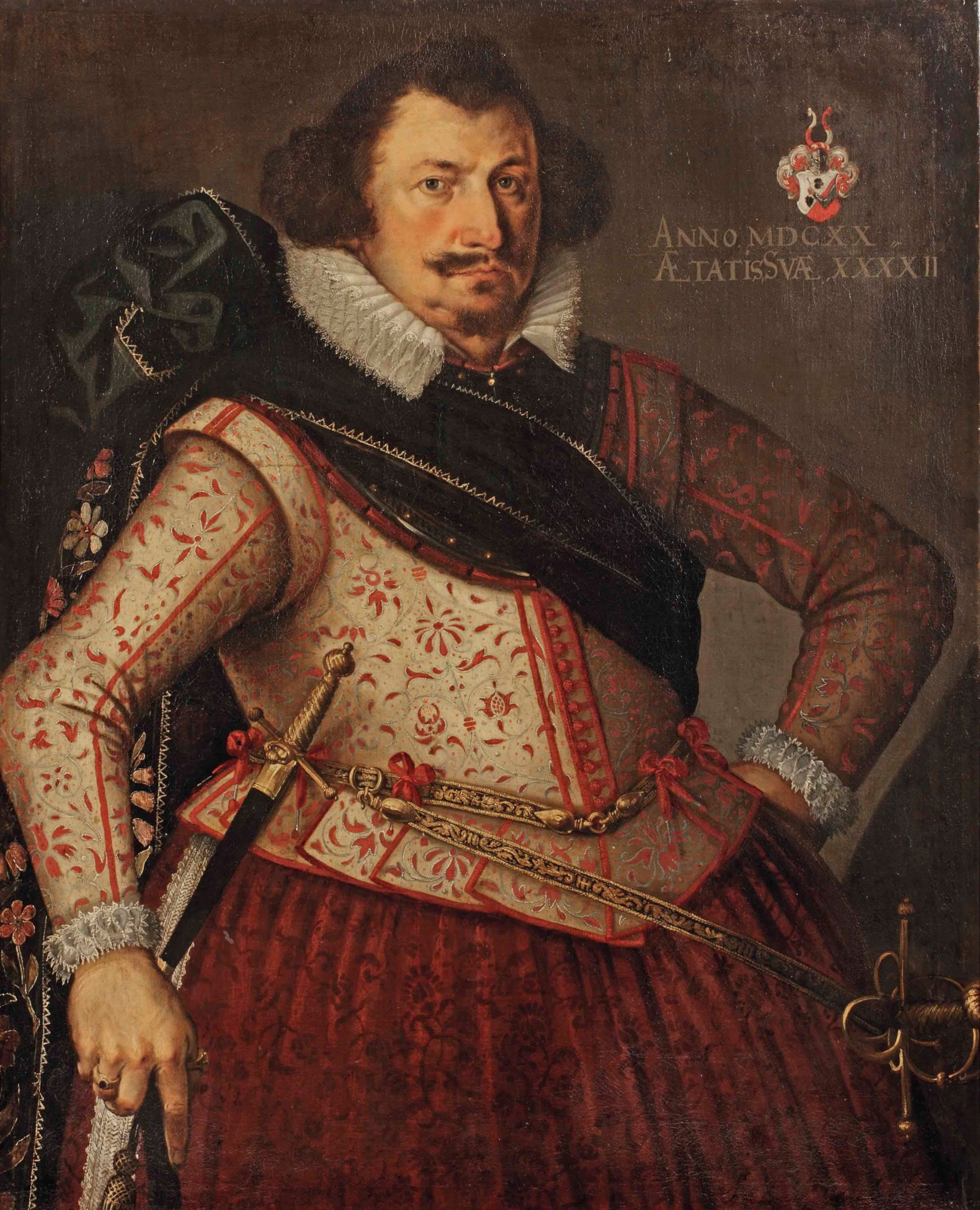German School, 1620 , Portrait of a gentleman, three-quarter-length, in ...