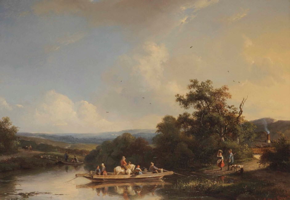 Frans Arnold Breuhaus de Groot (Leiden 1824-1872 Brussels) , The ferry ...