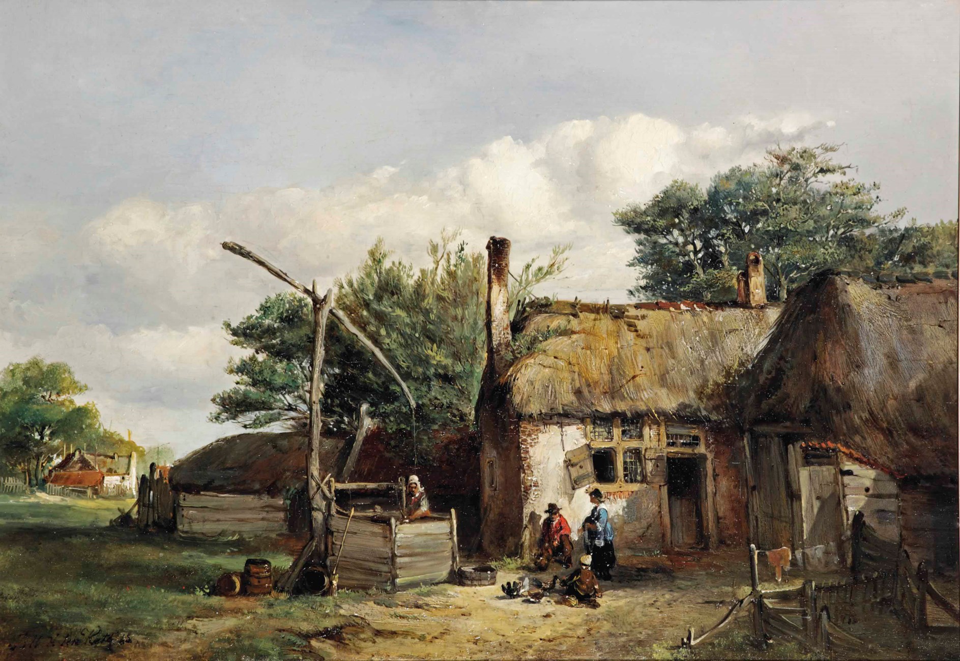 Mari ten Kate (The Hague 1831-1910 Driebergen) , Peasants in a farmyard ...