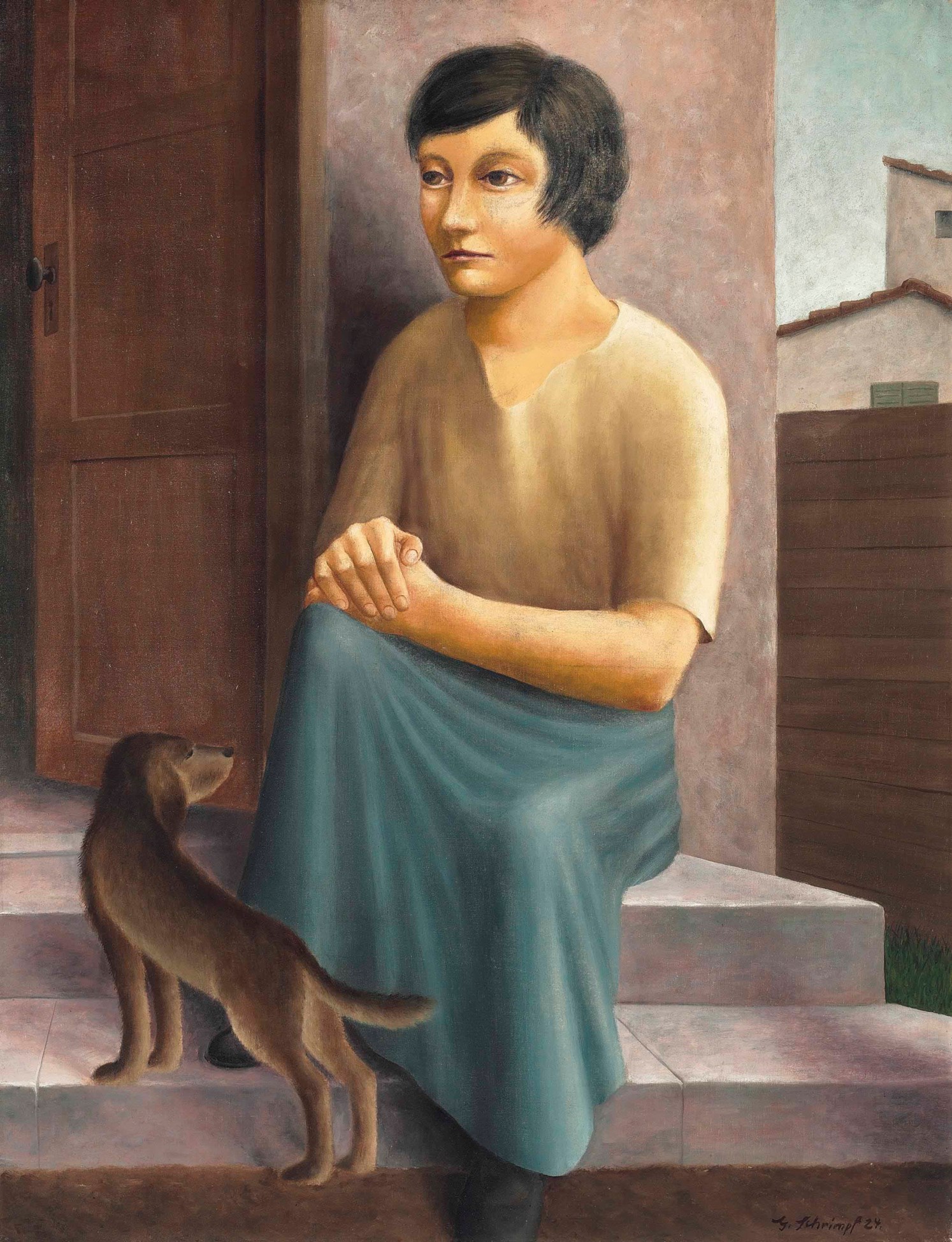 Georg Schrimpf (1889-1938) , Mädchen mit Hund | Christie's