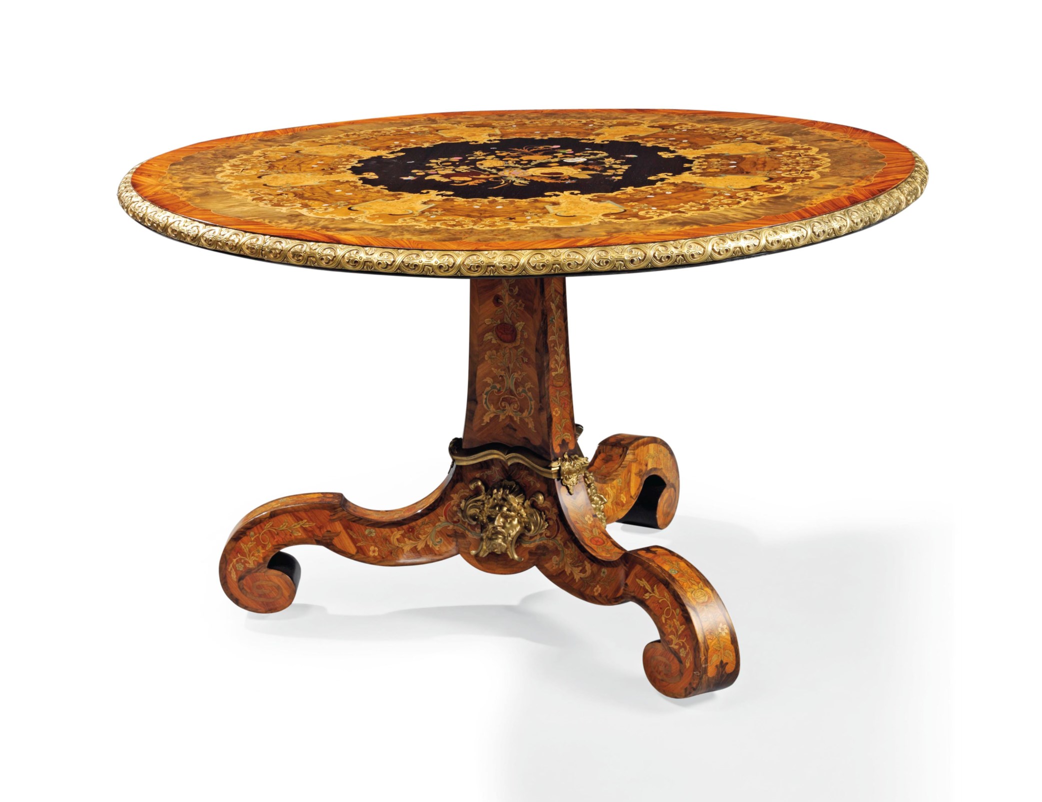 A VICTORIAN ORMOLU-MOUNTED POLYCHROME IVORY, MOTHER-OF-PEARL, CUT-BRASS ...