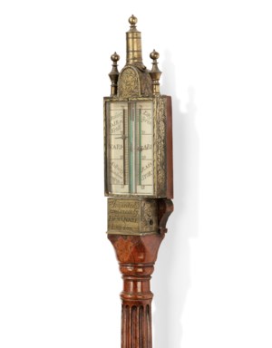 A QUEEN ANNE WALNUT PORTABLE PILLAR BAROMETER , DANIEL QUARE, LONDON ...