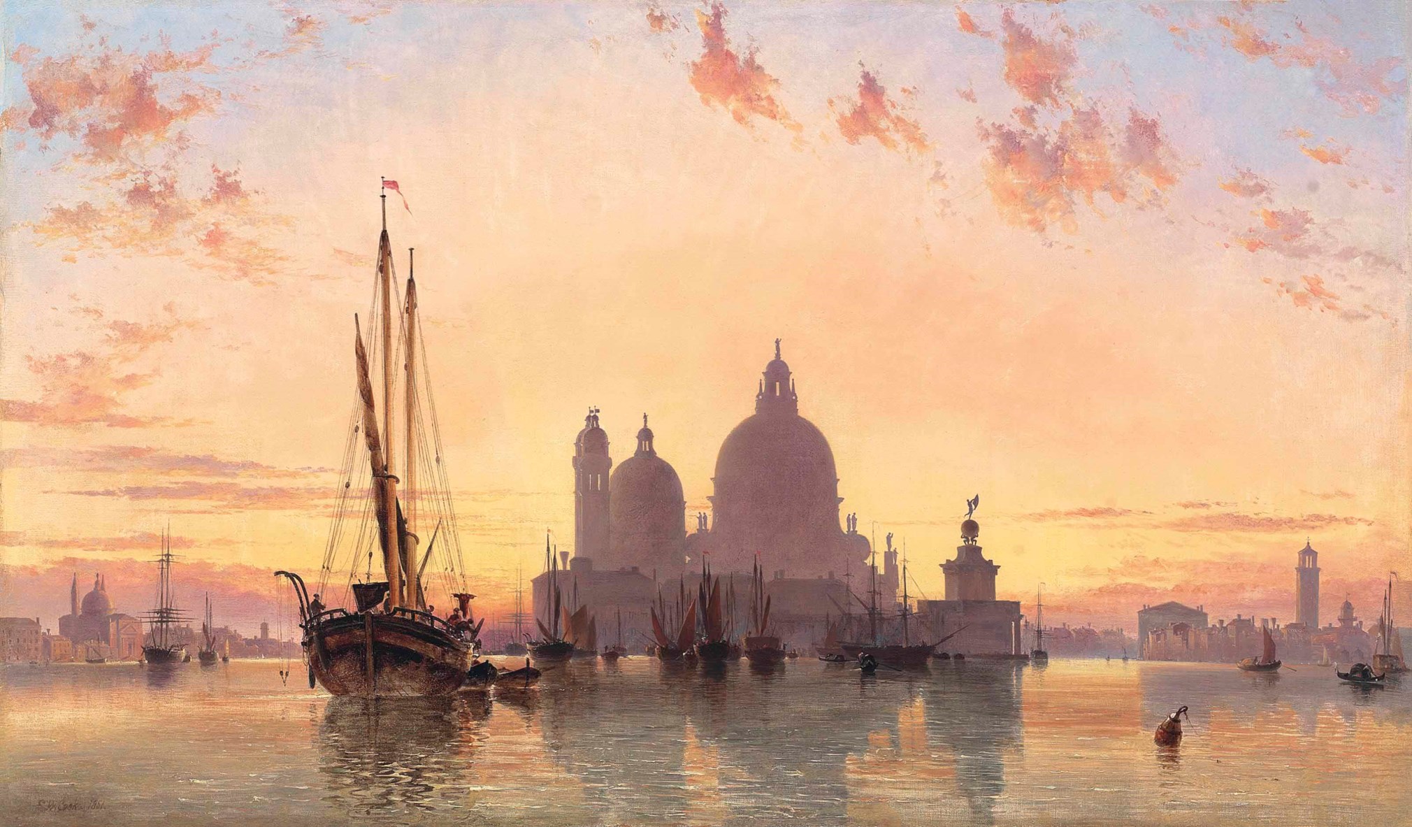 Edward William Cooke, R.A. (1811-1880) , Sunset behind Santa Maria ...