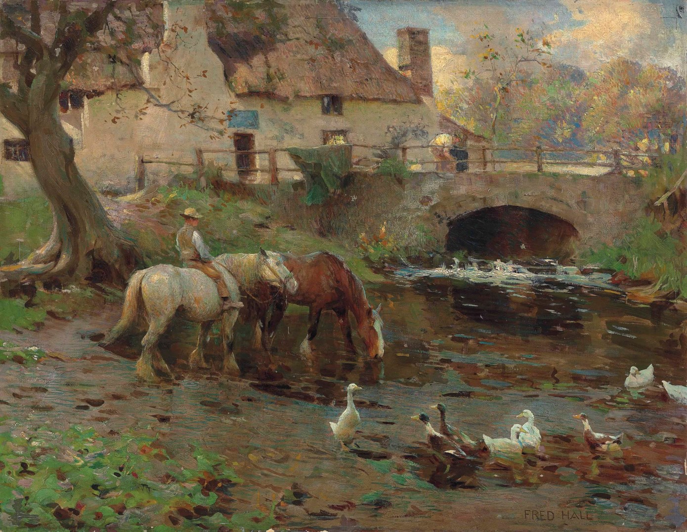 Frederick Hall (1860-1948) , Horses watering | Christie's