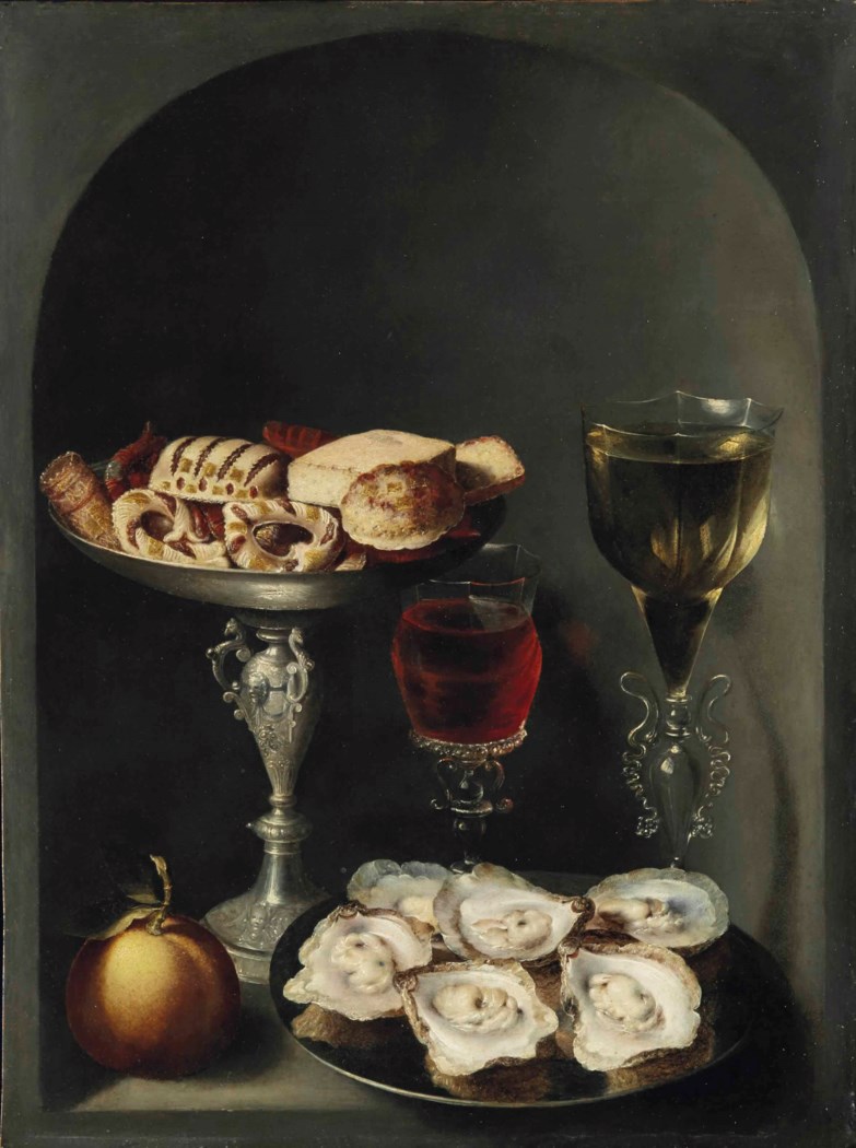 Osias Beert I (Antwerp c. 1570-1624) , Oysters on a pewter plate ...