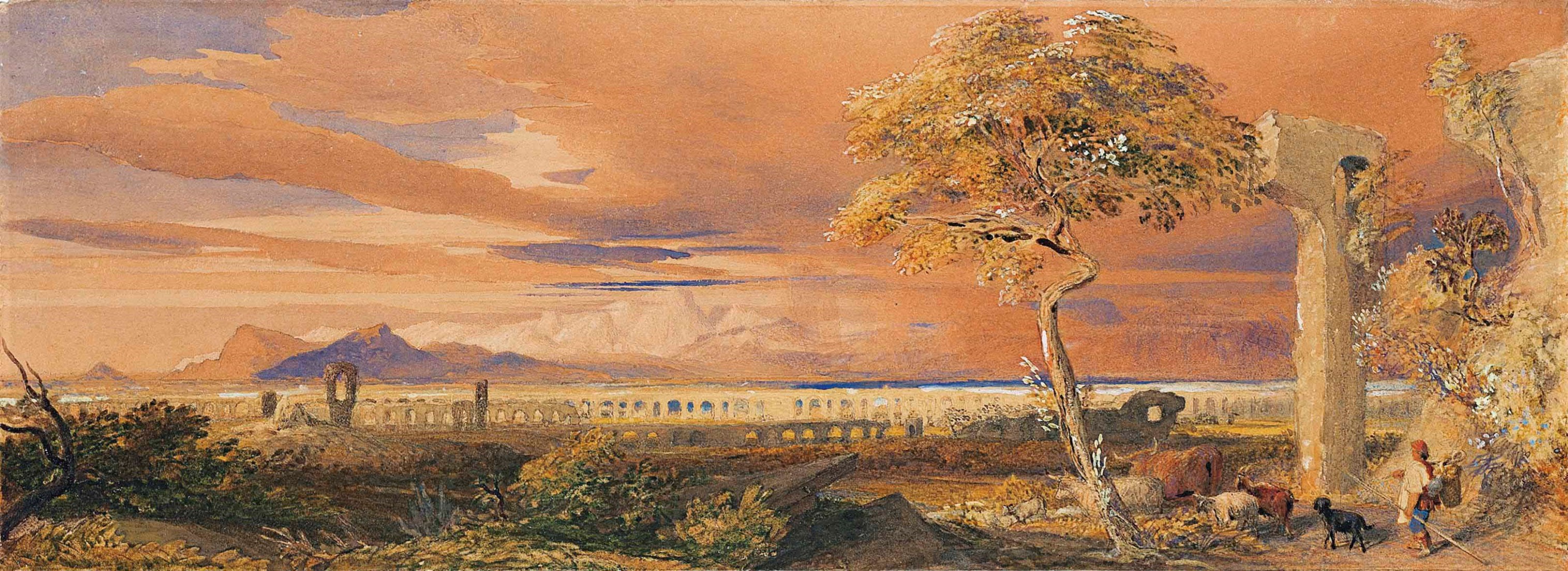 Samuel Palmer, R.W.S. (London 1805-1881 Surrey) , An aqueduct in the ...