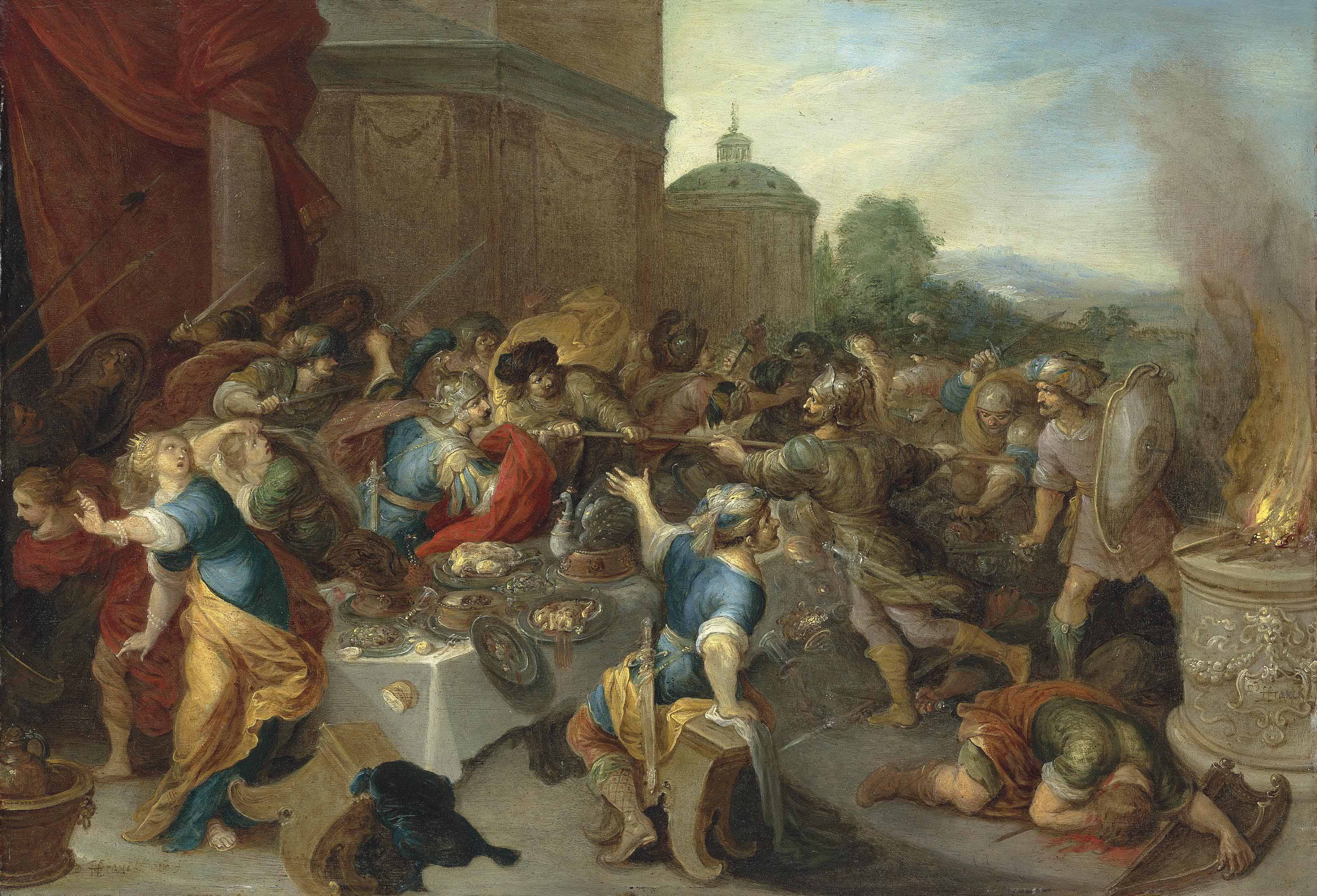 Frans Francken II (Antwerp 1581-1642) , Phineas interrupting the ...