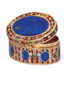 A SAXON ENAMELLED GOLD AND HARDSTONE SNUFF-BOX , BY JOHANN-CHRISTIAN ...