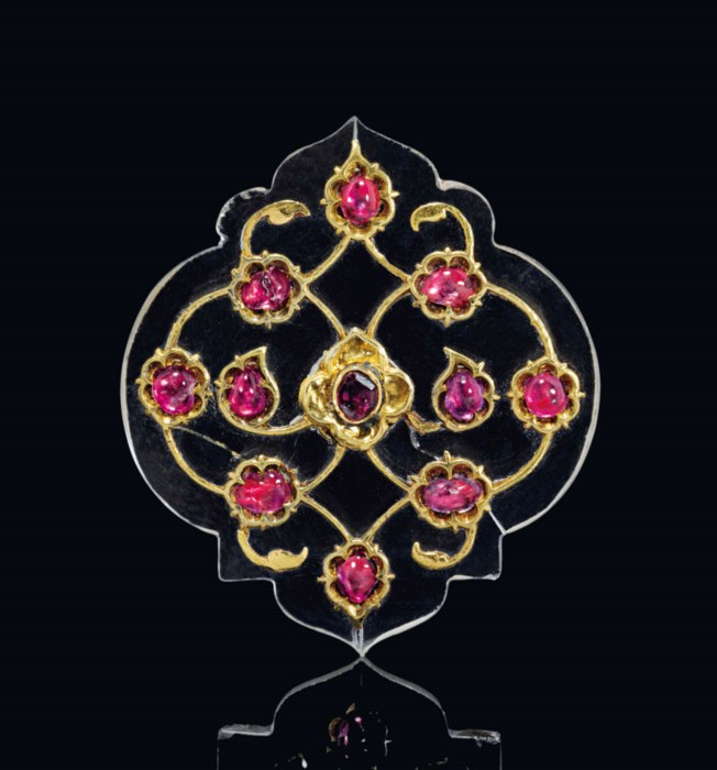 A GOLD-INLAID AND RUBY-SET ROCK CRYSTAL PLAQUE , MUGHAL INDIA, LATE ...