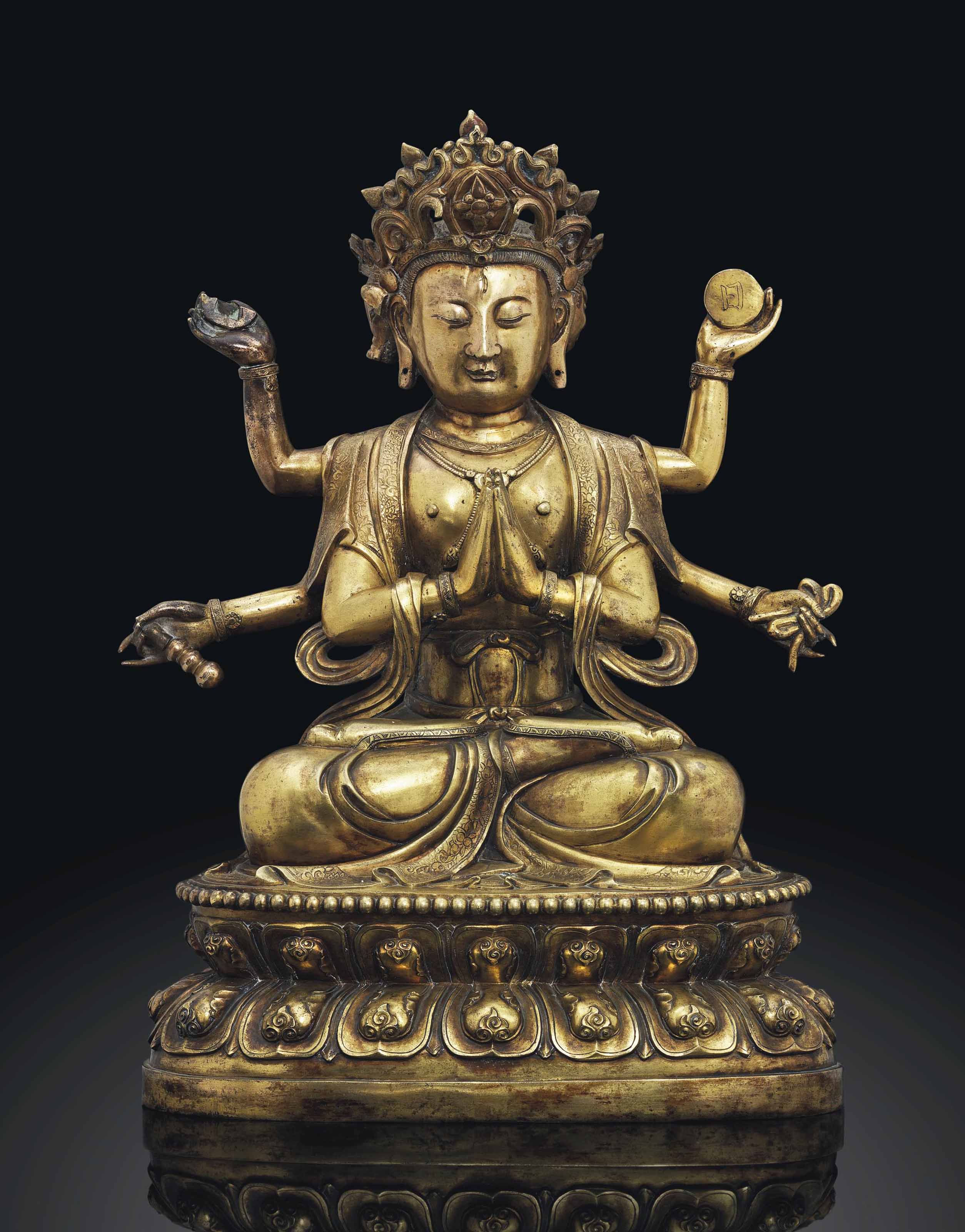 A LARGE AND RARE GILT-BRONZE FIGURE OF MARICI , MING DYNASTY, 16TH/17TH ...