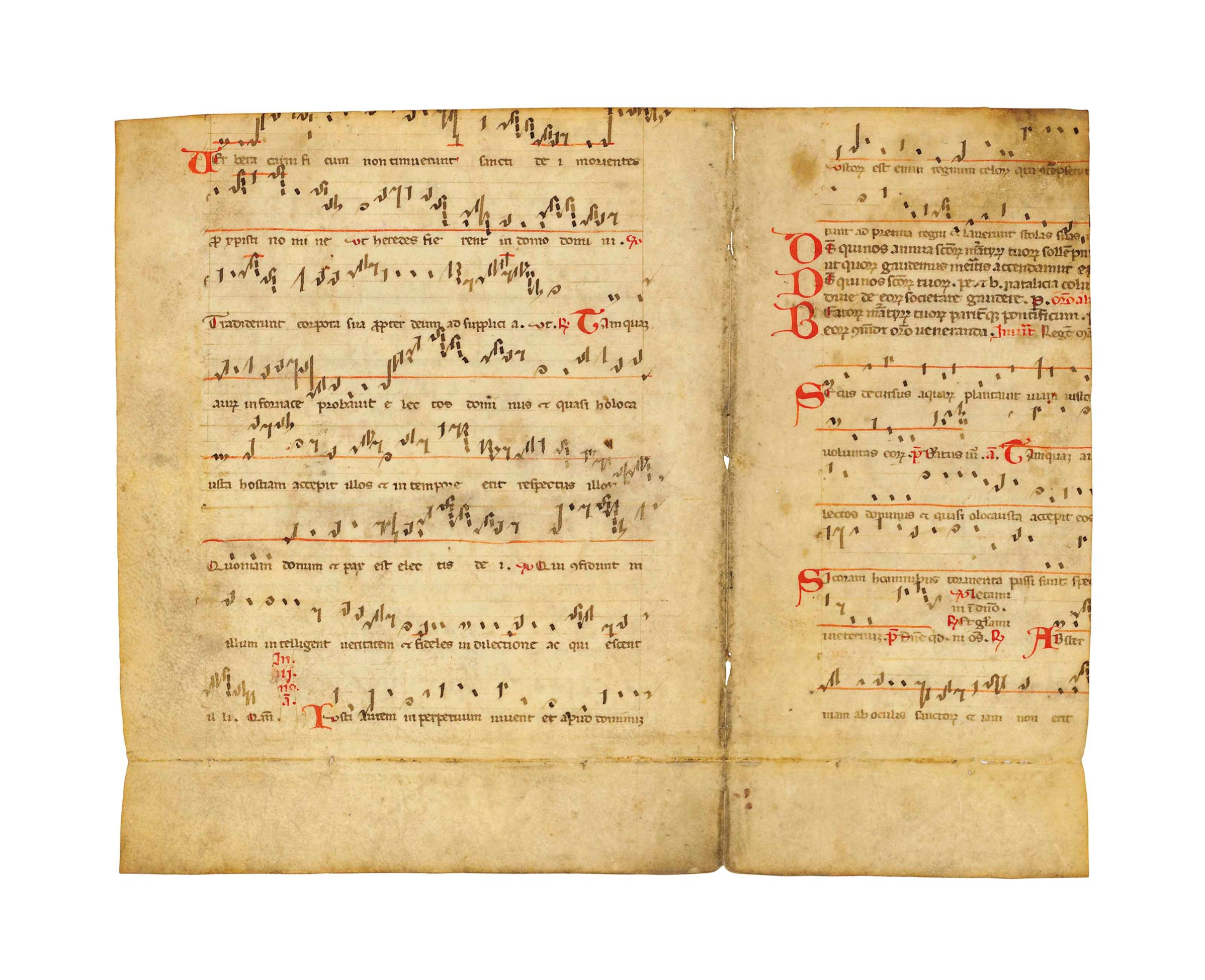 TWO PARTIAL BIFOLIA FROM A NOTED BREVIARY, in Latin with Beneventan ...