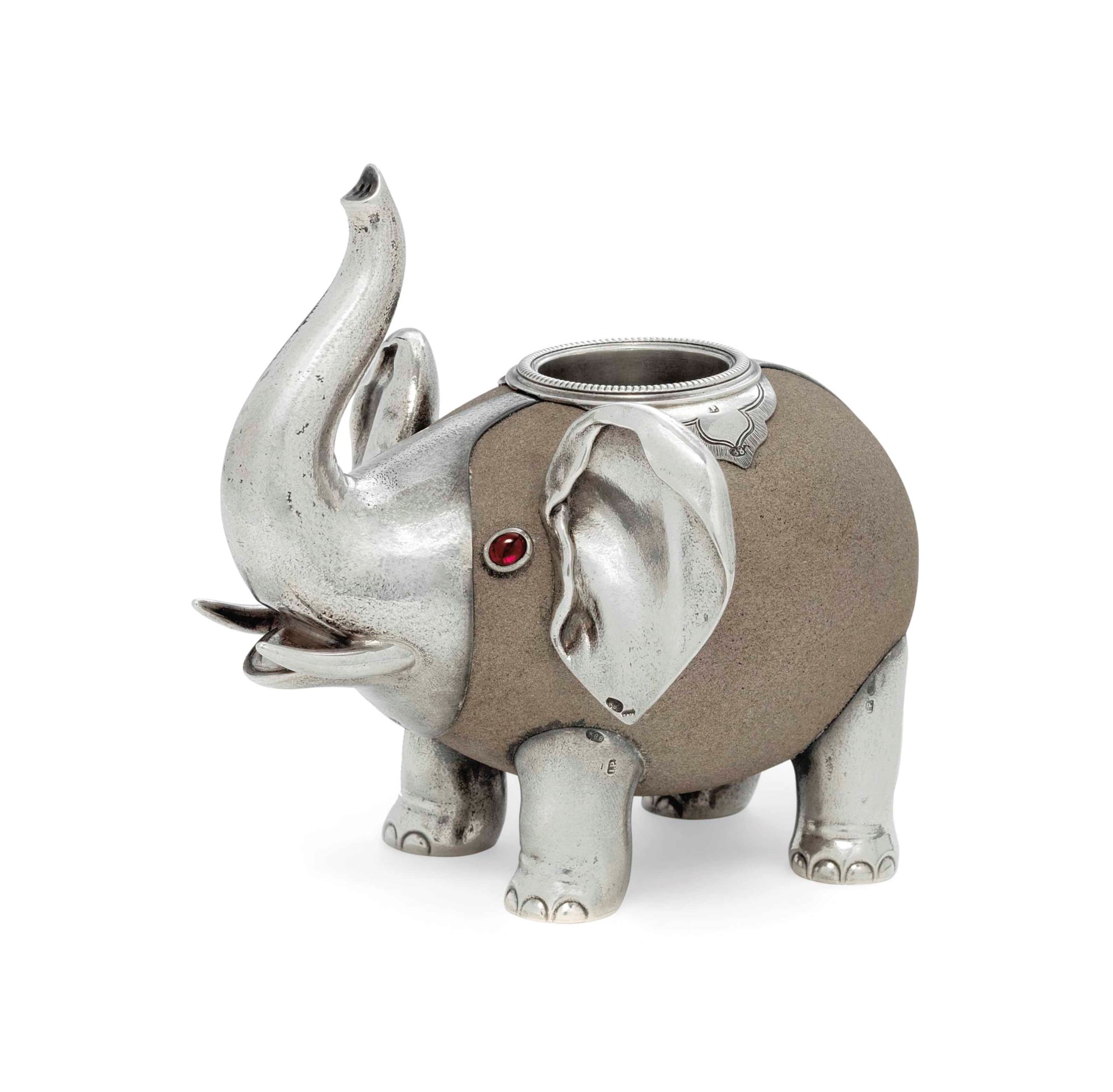 A GEM-SET SILVER-MOUNTED AND SANDSTONE MATCH HOLDER IN THE FORM OF AN ...