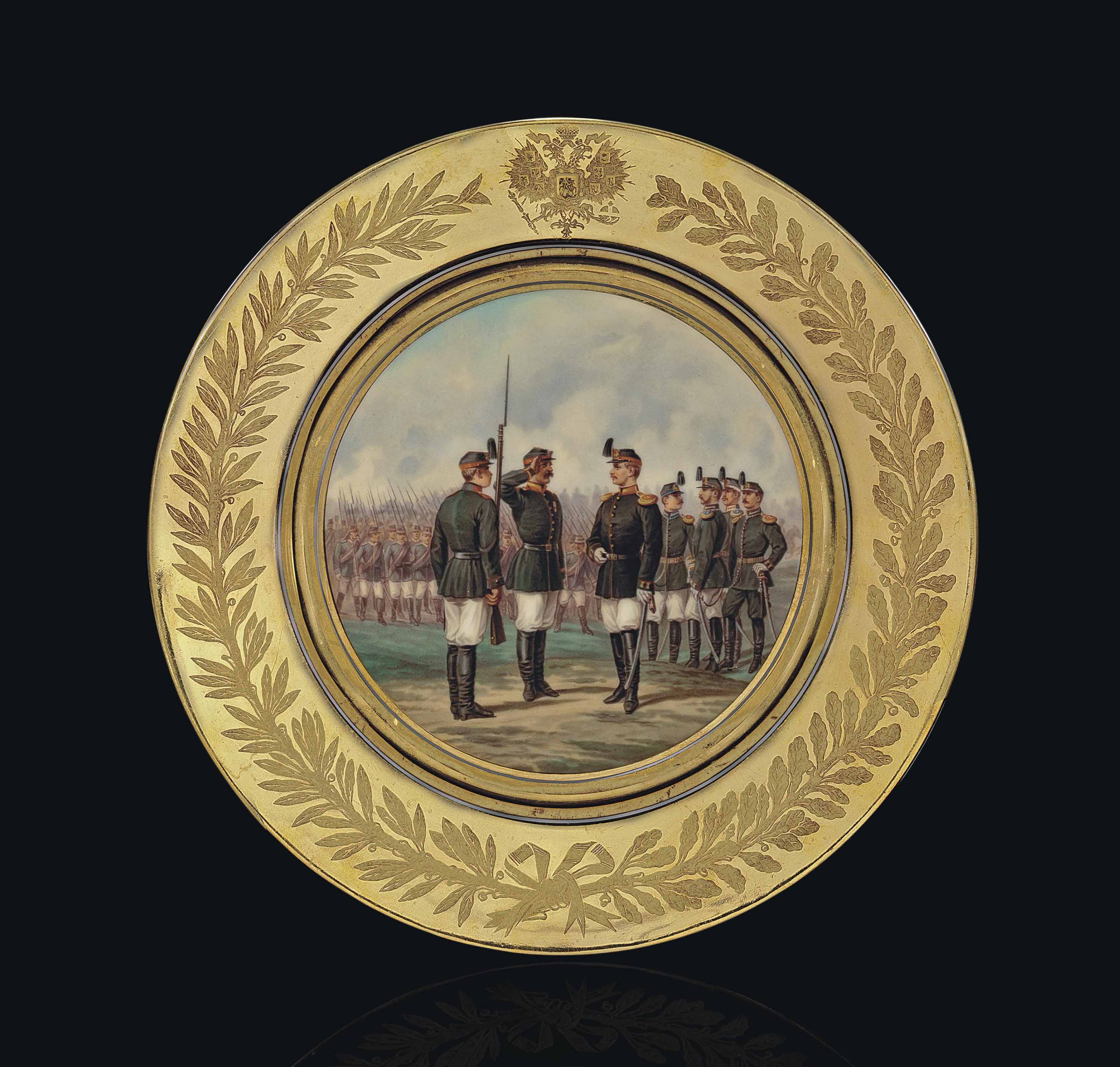A PORCELAIN MILITARY PLATE, BY THE IMPERIAL PORCELAIN FACTORY, ST ...