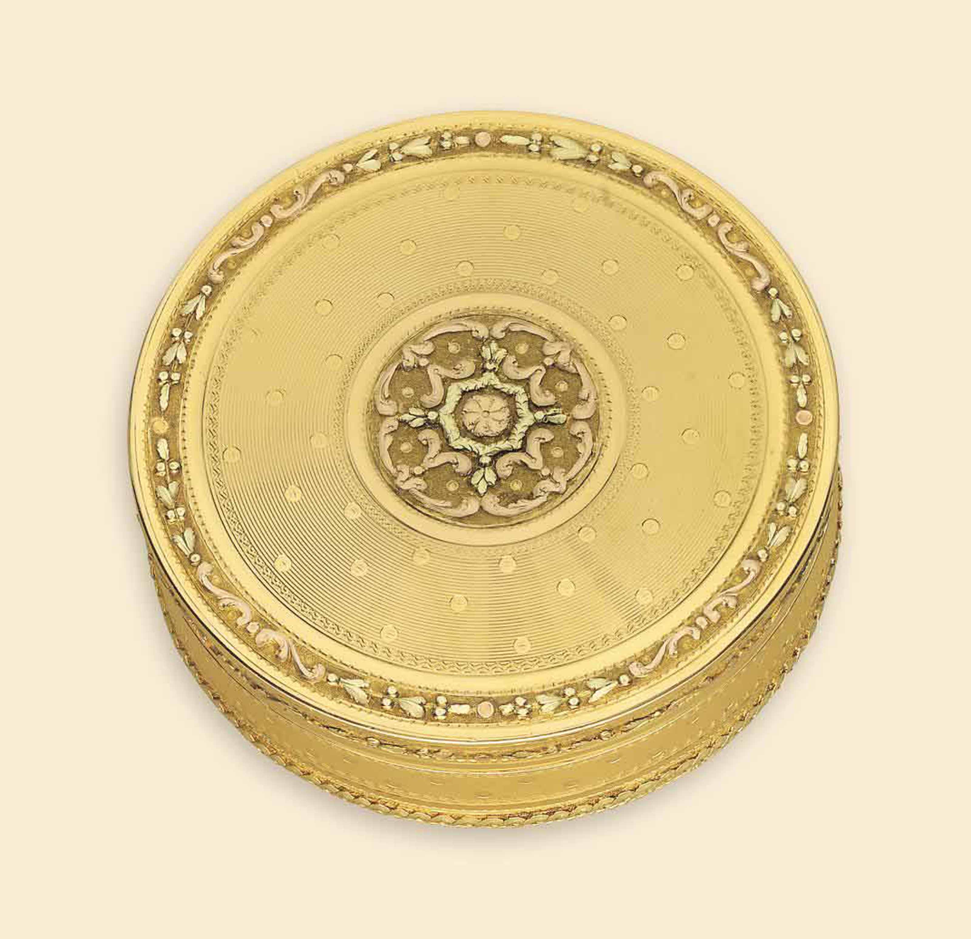 A LOUIS XV GOLD-MOUNTED LACQUER AND TORTOISESHELL SNUFF-BOX, MAKER'S ...