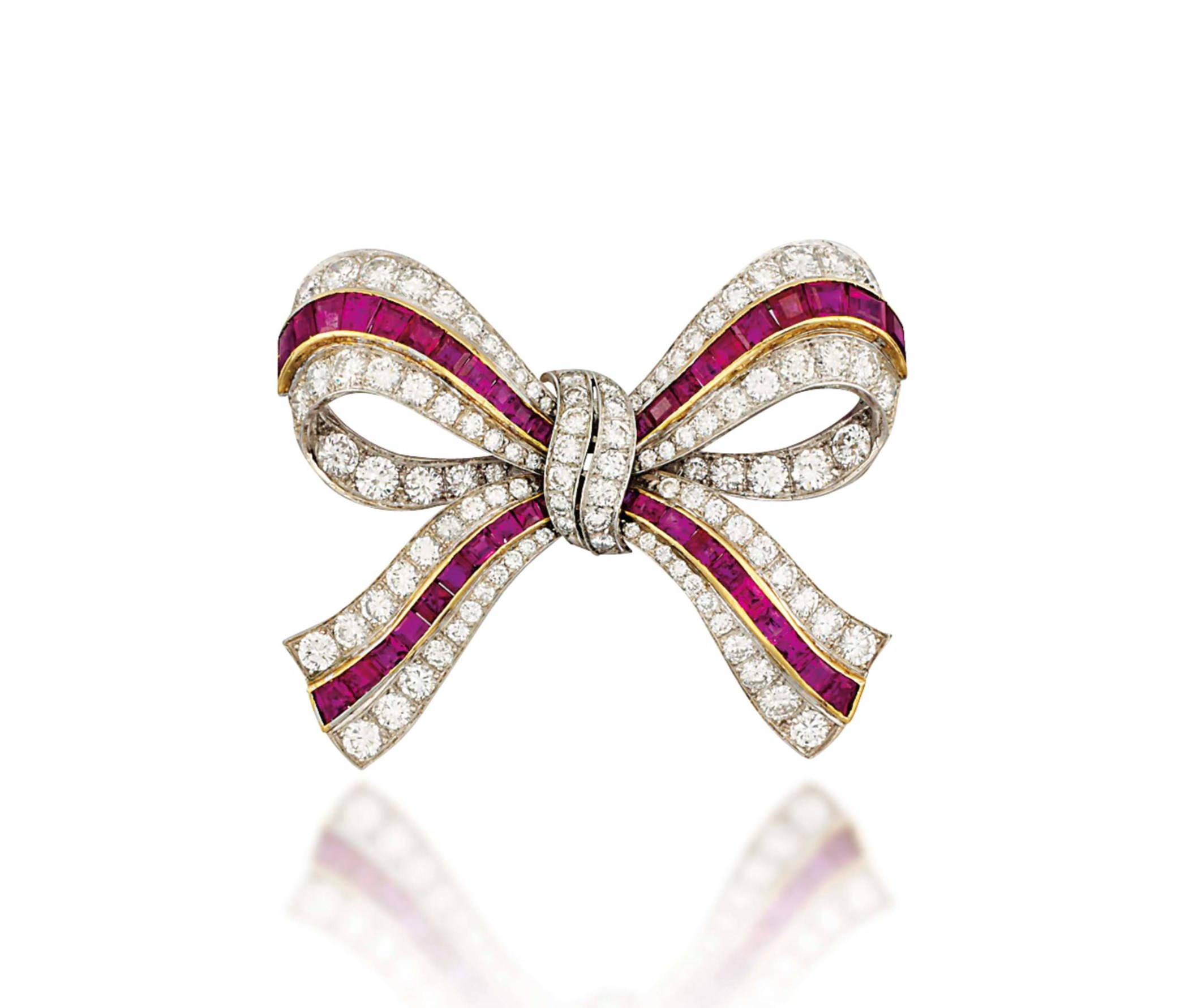 A RUBY AND DIAMOND BOW BROOCH | Christie's