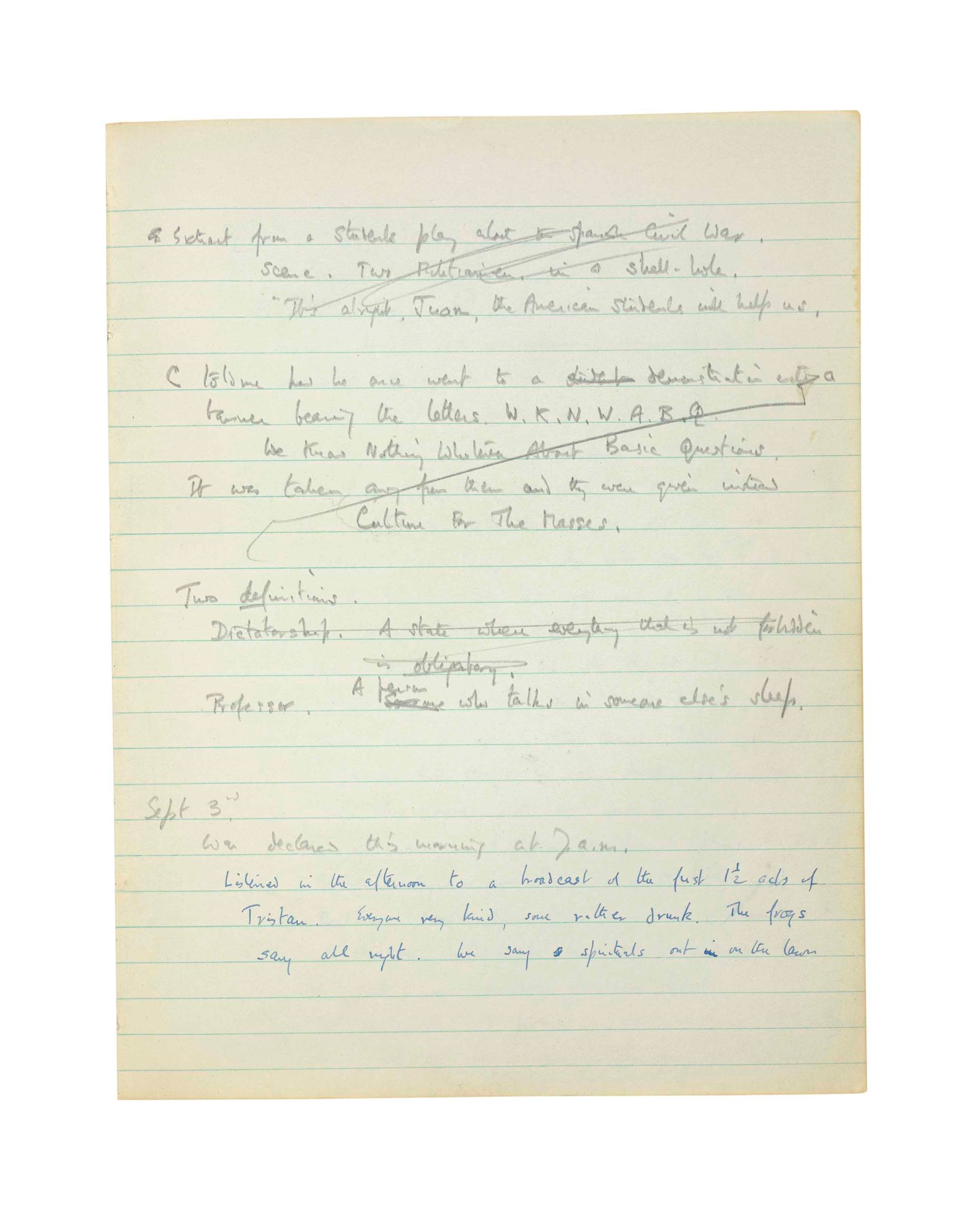 AUDEN, Wystan Hugh (1907-1973). Autograph manuscript journal and ...