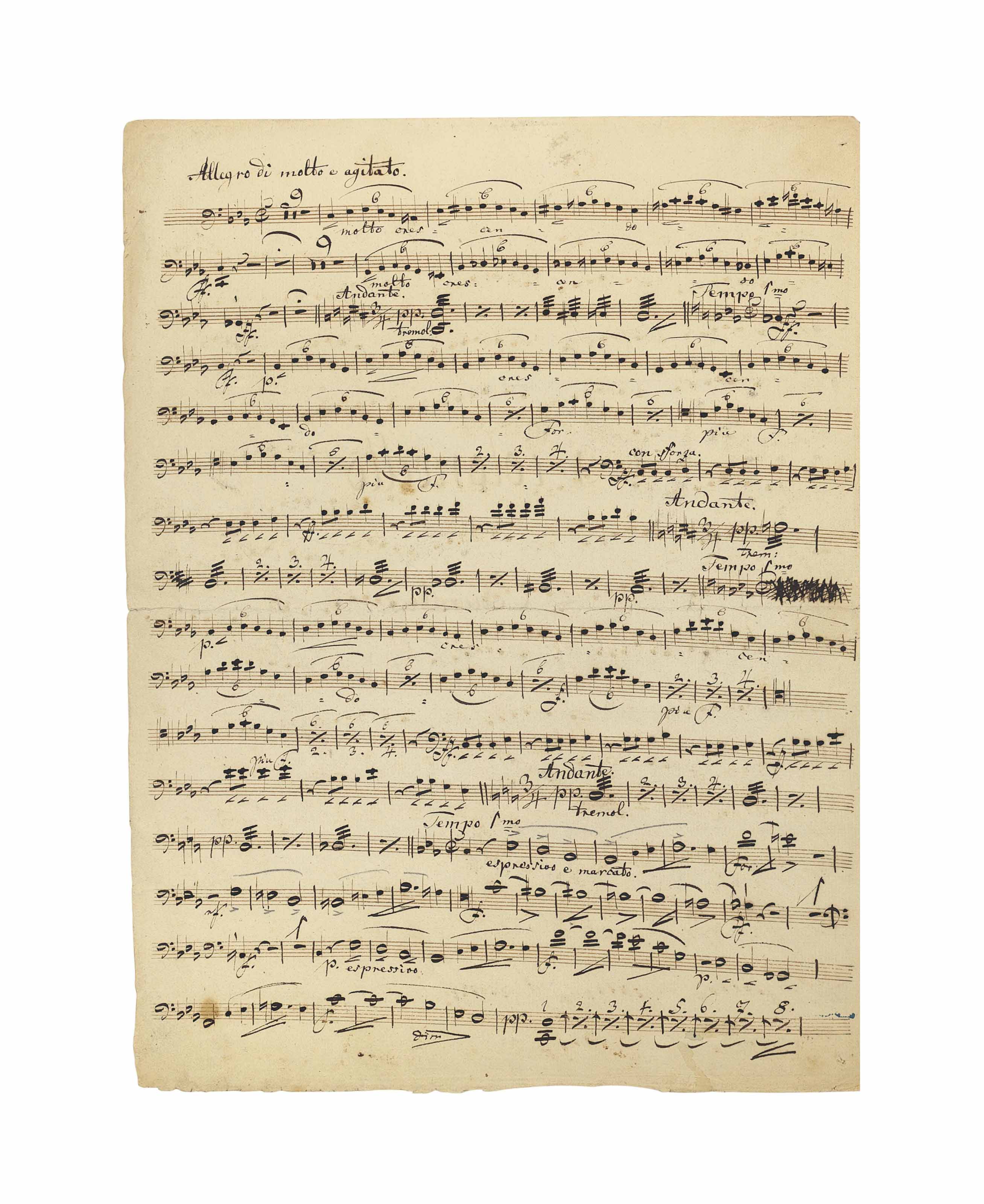 WAGNER, Richard (1813-1883). Autograph music manuscript, cello part for ...