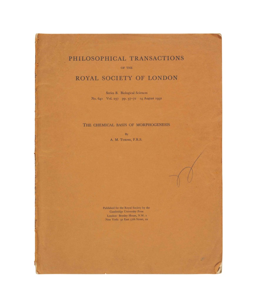 TURING, Alan. 'The chemical basis of morphogenesis.' Offprint from: Philosophical Transactions ...