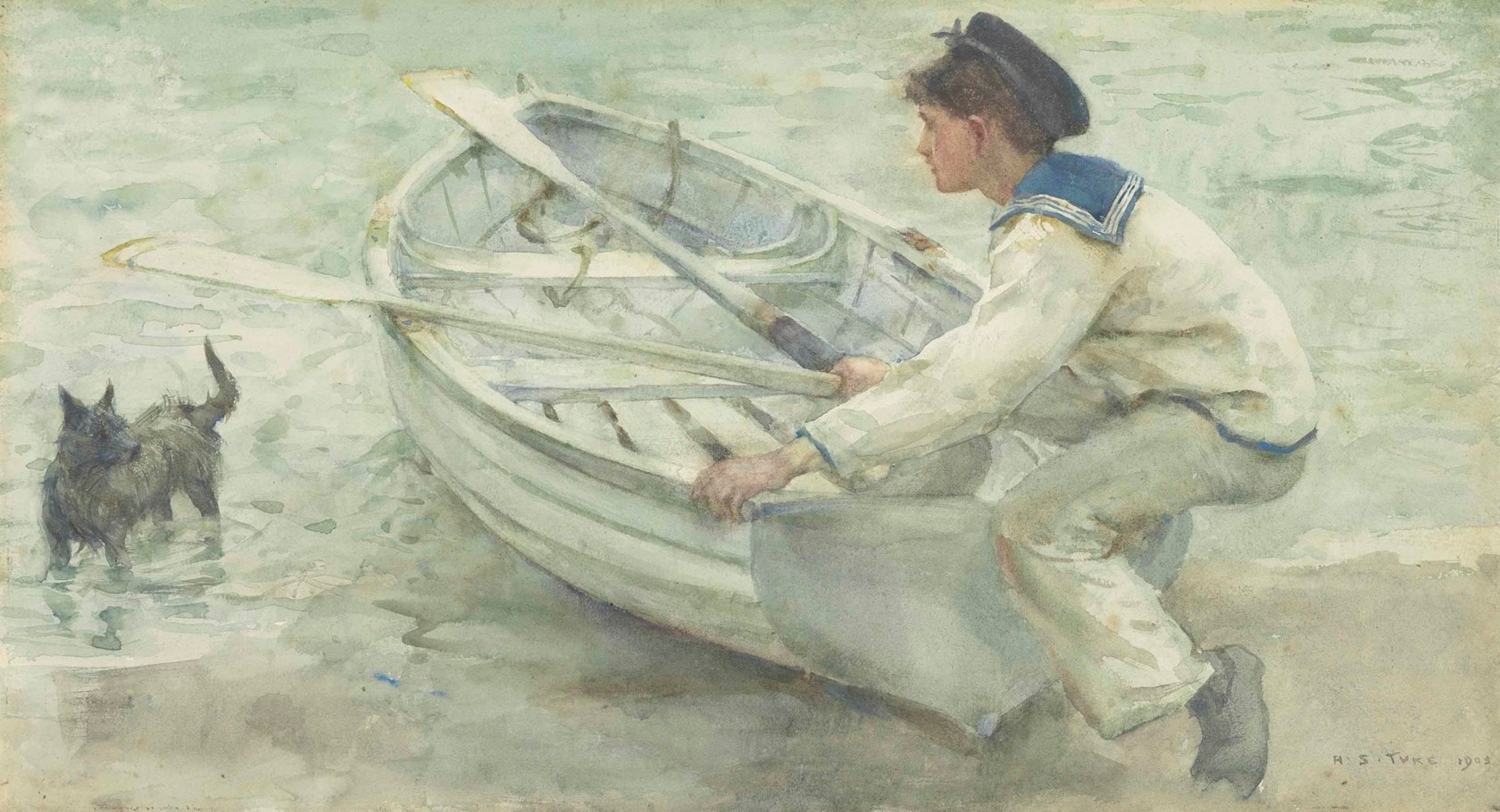 Henry Scott Tuke, R.A., R.W.S. (1858-1929), Preparing to launch ...