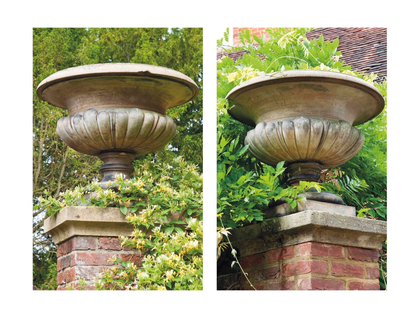 A PAIR OF VICTORIAN TERRACOTTA URNS , BY JAMES PULHAM, BROXBOURNE, LATE ...