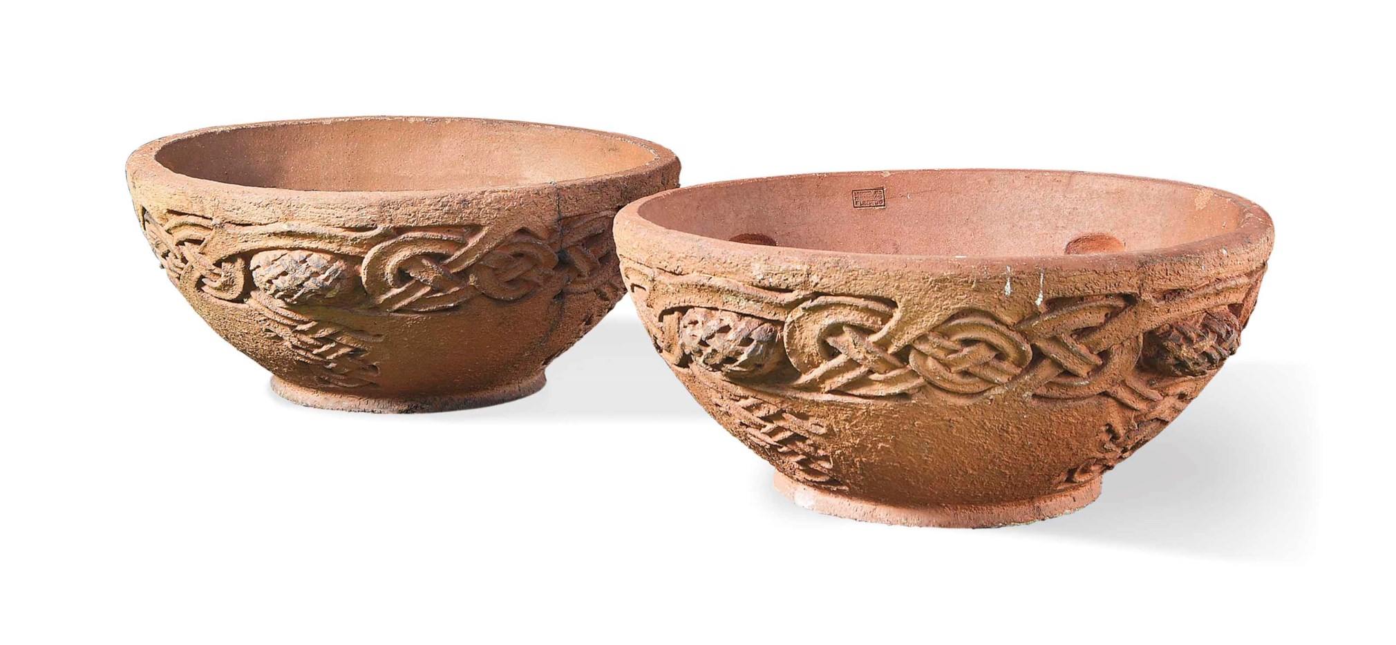 A PAIR OF LARGE COMPTON POTTERY TERRACOTTA 'CELTIC KNOT' POTS , EARLY ...