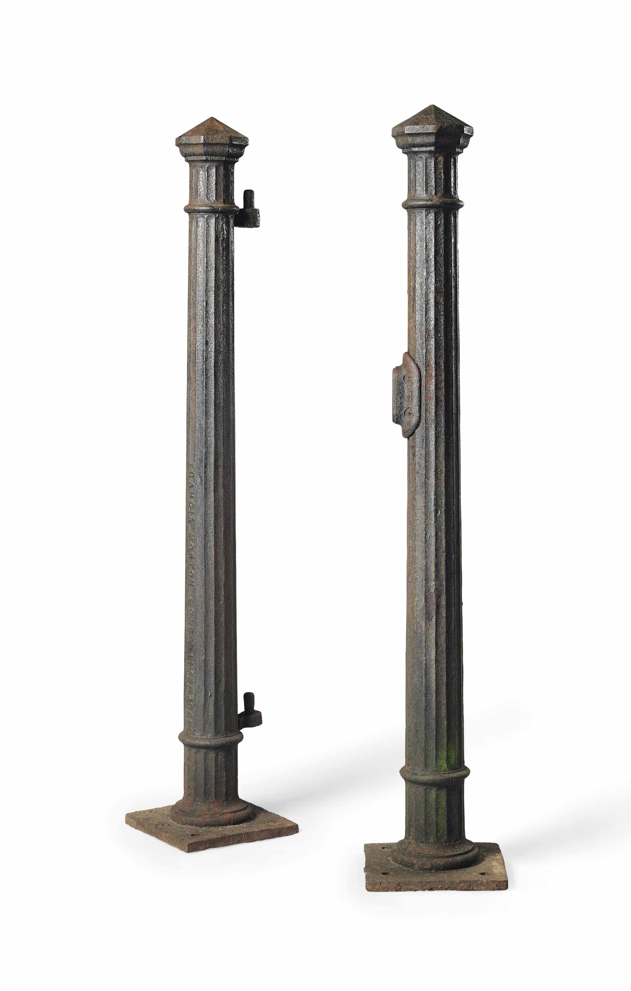 A PAIR OF VICTORIAN CAST-IRON GATE POSTS , CAST BY FRANCIS MORTON & CO ...