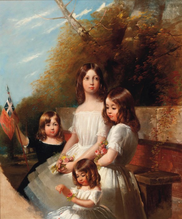 Henry Barraud (1811-1874) , Group portrait of four children in a ...