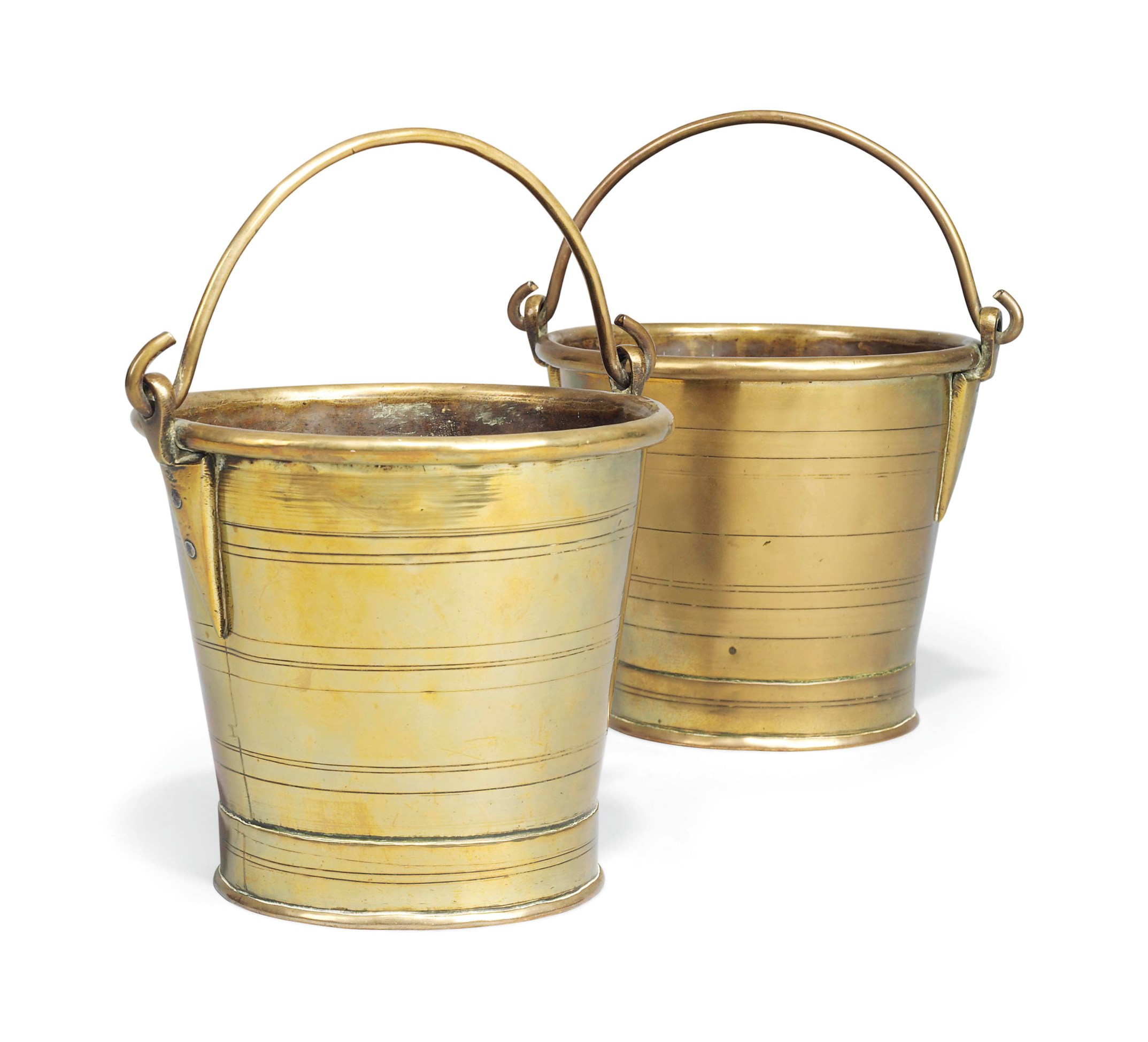 A NEAR PAIR OF ANGLO-INDIAN BRASS ICE BUCKETS
