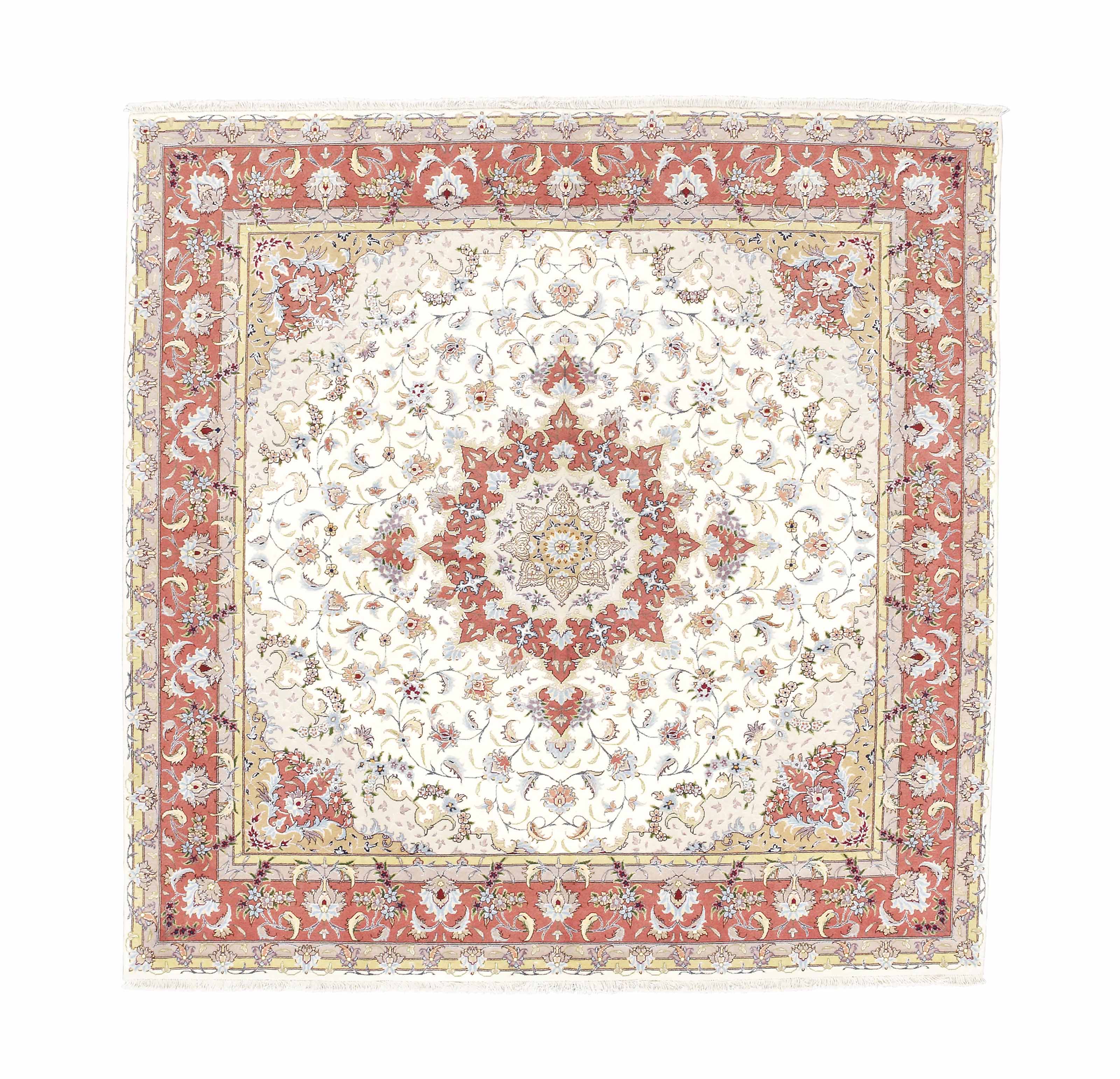 A VERY FINE PART SILK TABRIZ SMALL CARPET, NORTH-WEST PERSIA