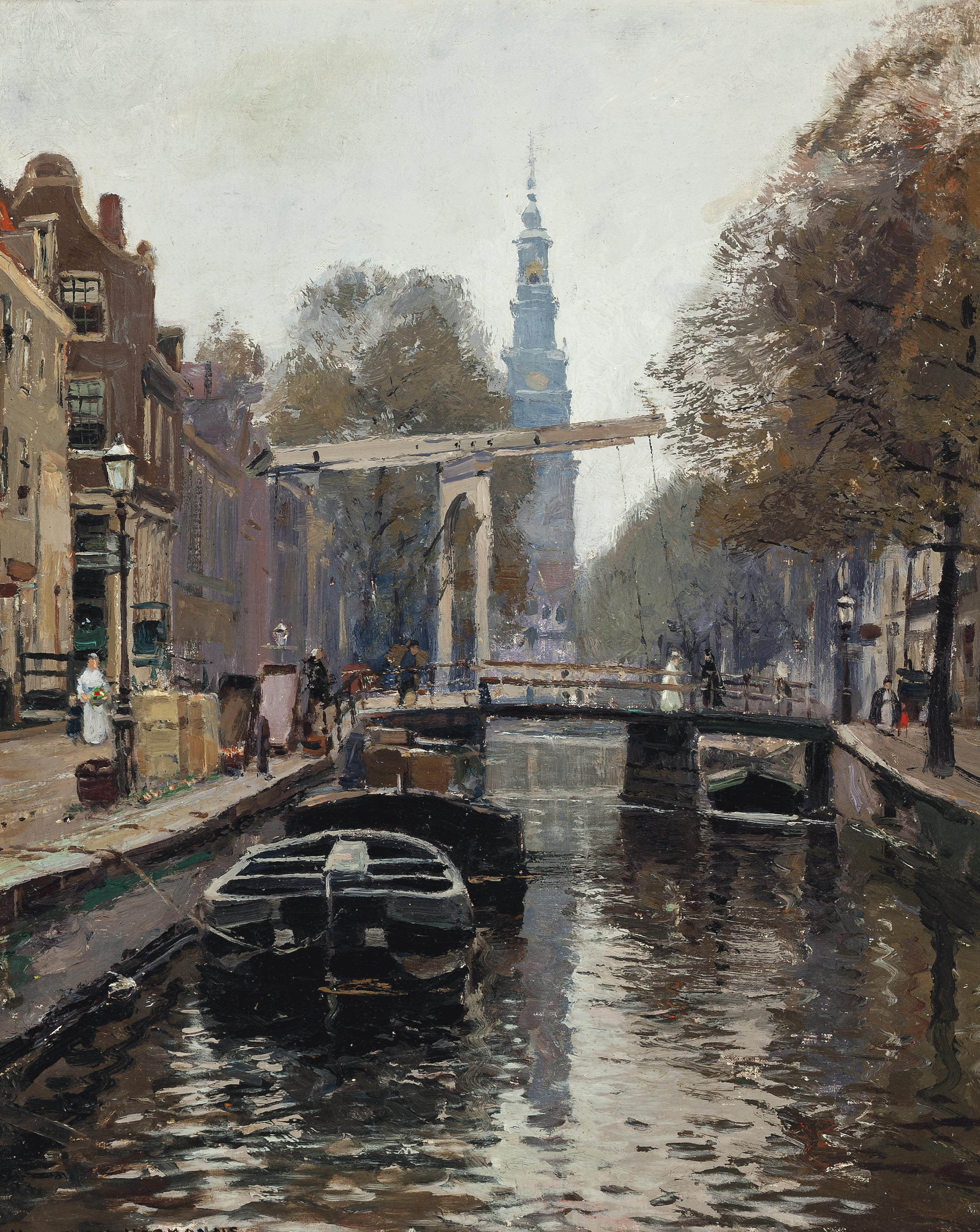 Willem Koekkoek (Dutch, 1838-1895) , Fishing on a Dutch canal | Christie's