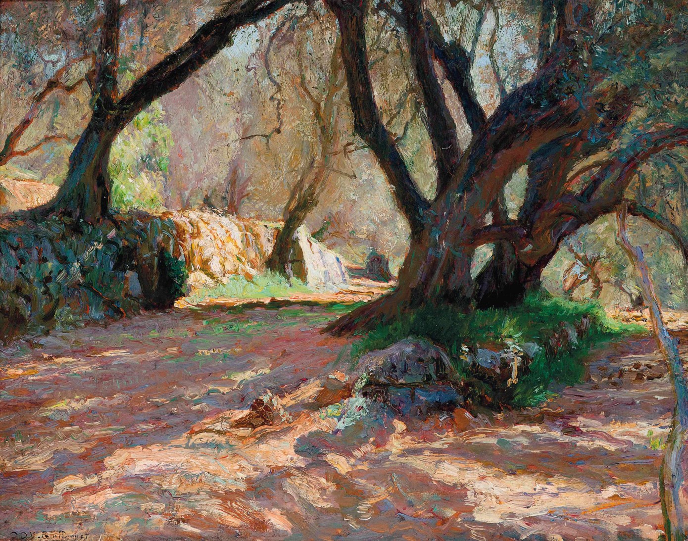 Emile-Octave-Denis-Victor Guillonnet (French, 1872-1967) , Dappled sunlight in the garden ...
