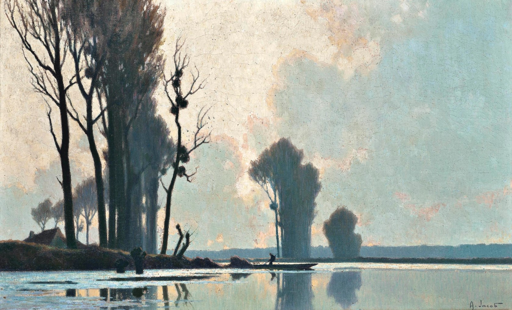 Alexandre-Louis Jacob (French, 1876-1972) , Punting on the river ...