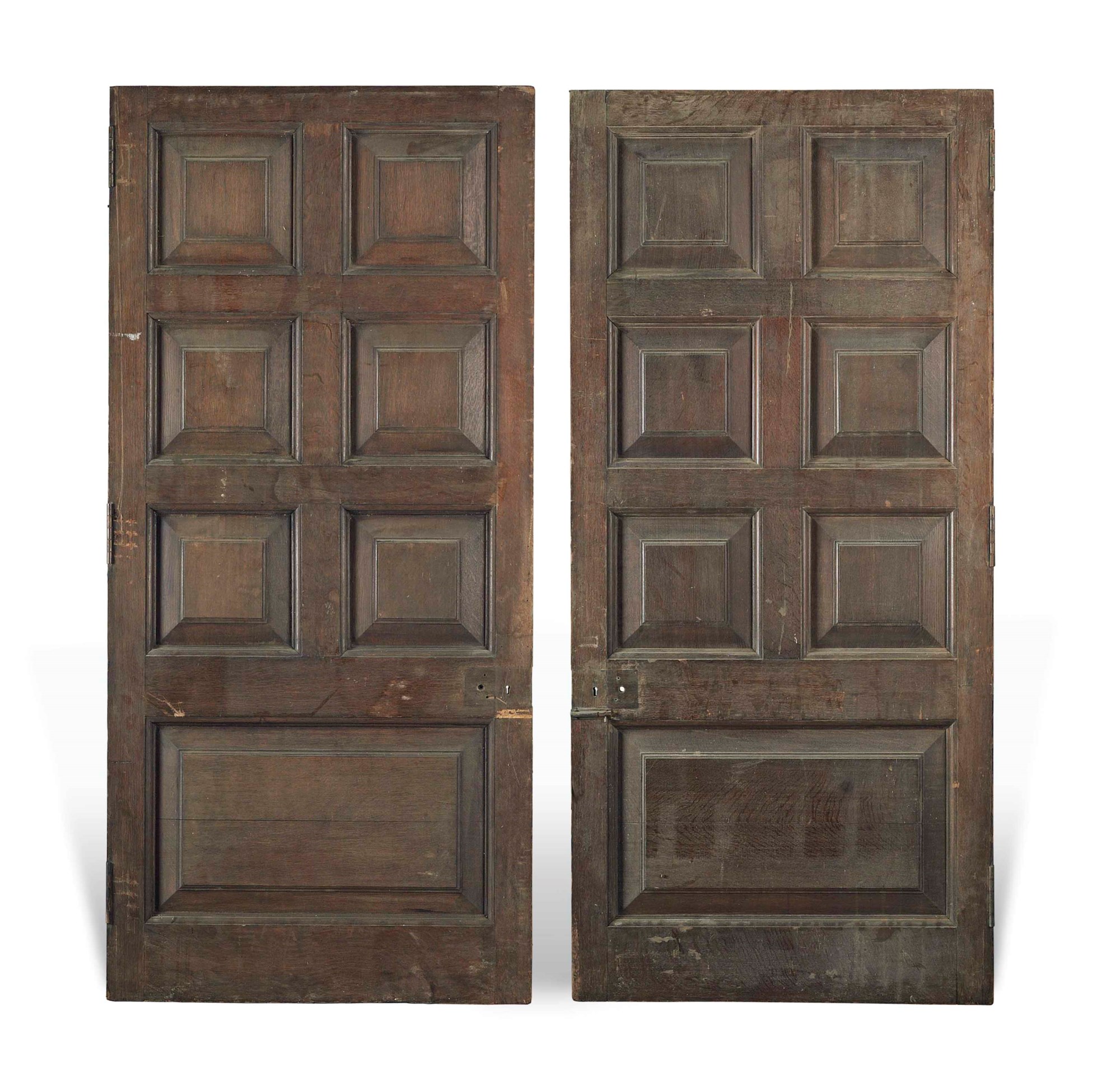 A PAIR OF GEORGE III OAK PANELLED DOORS , LATE 18TH EARLY 19TH CENTURY ...