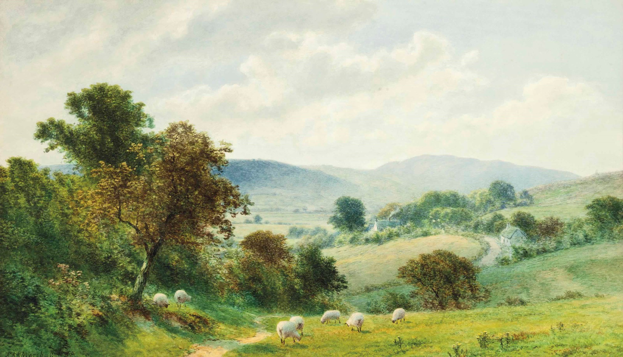 Roberto Angelo Kittermaster Marshall (1849-1926) , Sheep grazing in a ...