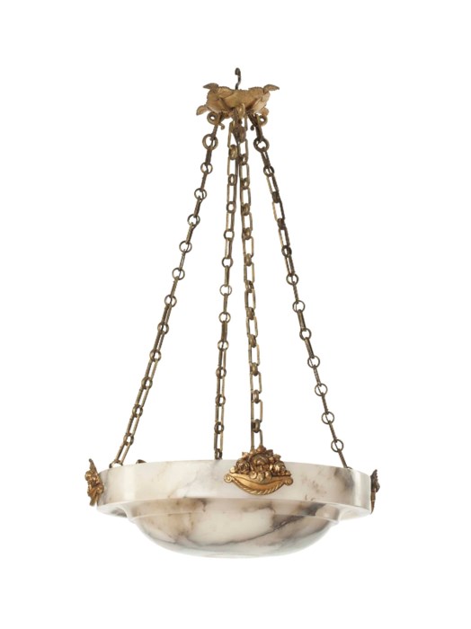 A FRENCH GILT BRONZE MOUNTED ALABASTER DISH LIGHT , CIRCA 1930 | Christie's