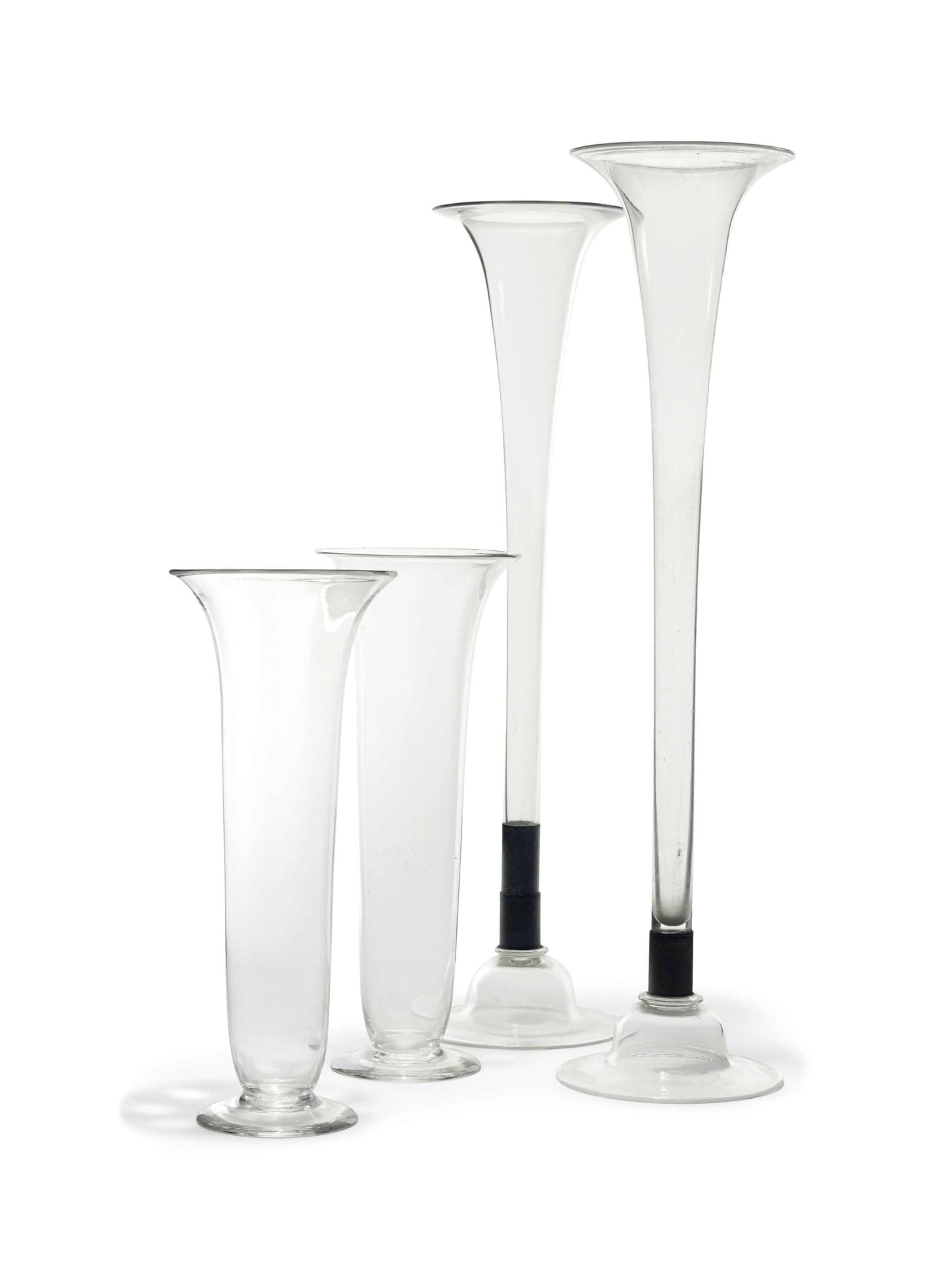 TWO PAIRS OF GLASS TRUMPET-SHAPED VASES
