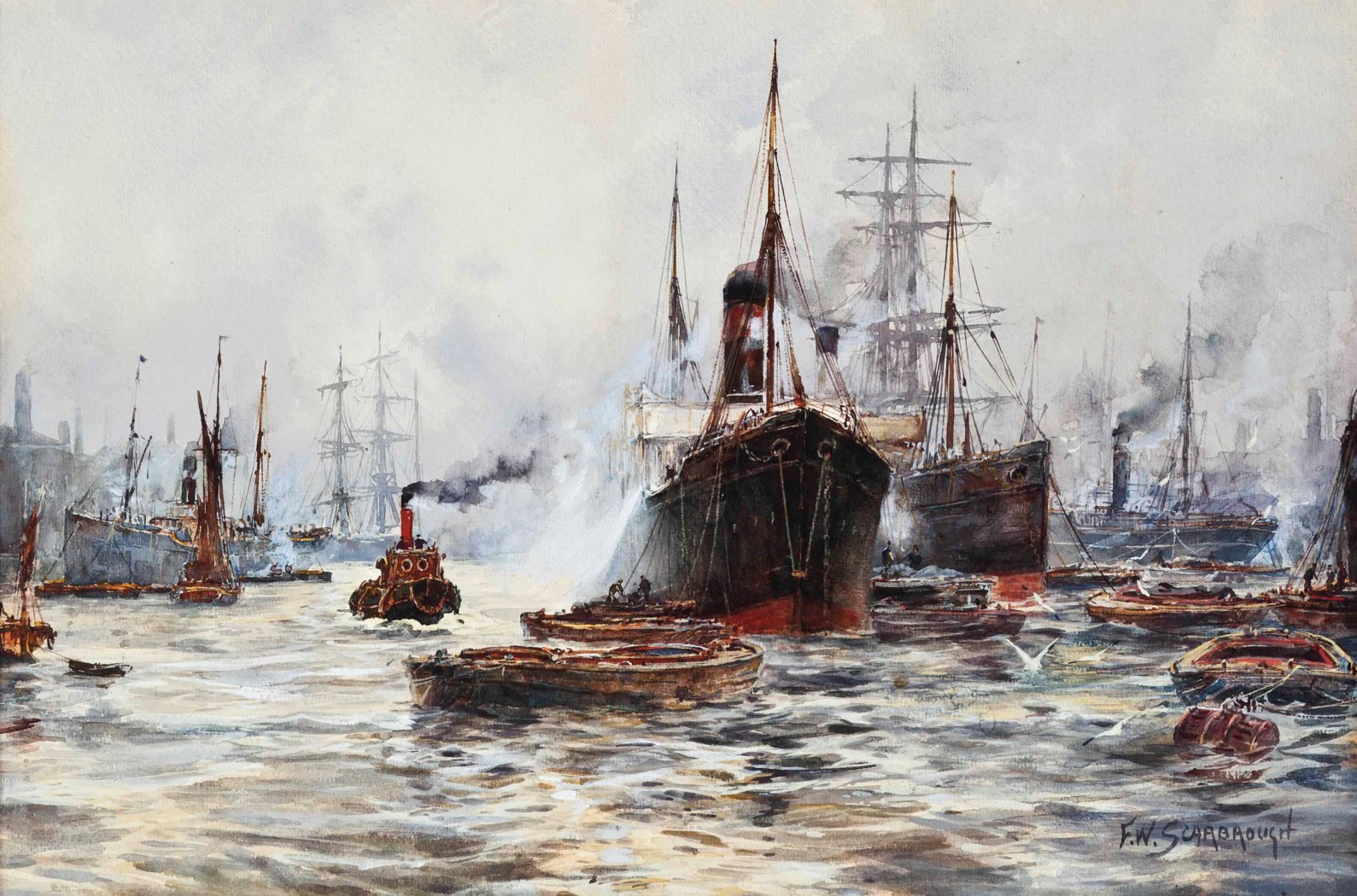 Frederick William Scarborough (1860-1939) , A bustle of activity on the ...