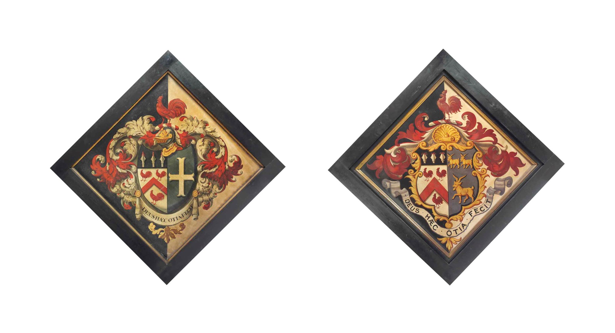 A PAIR OF PAINTED CANVAS HATCHMENTS