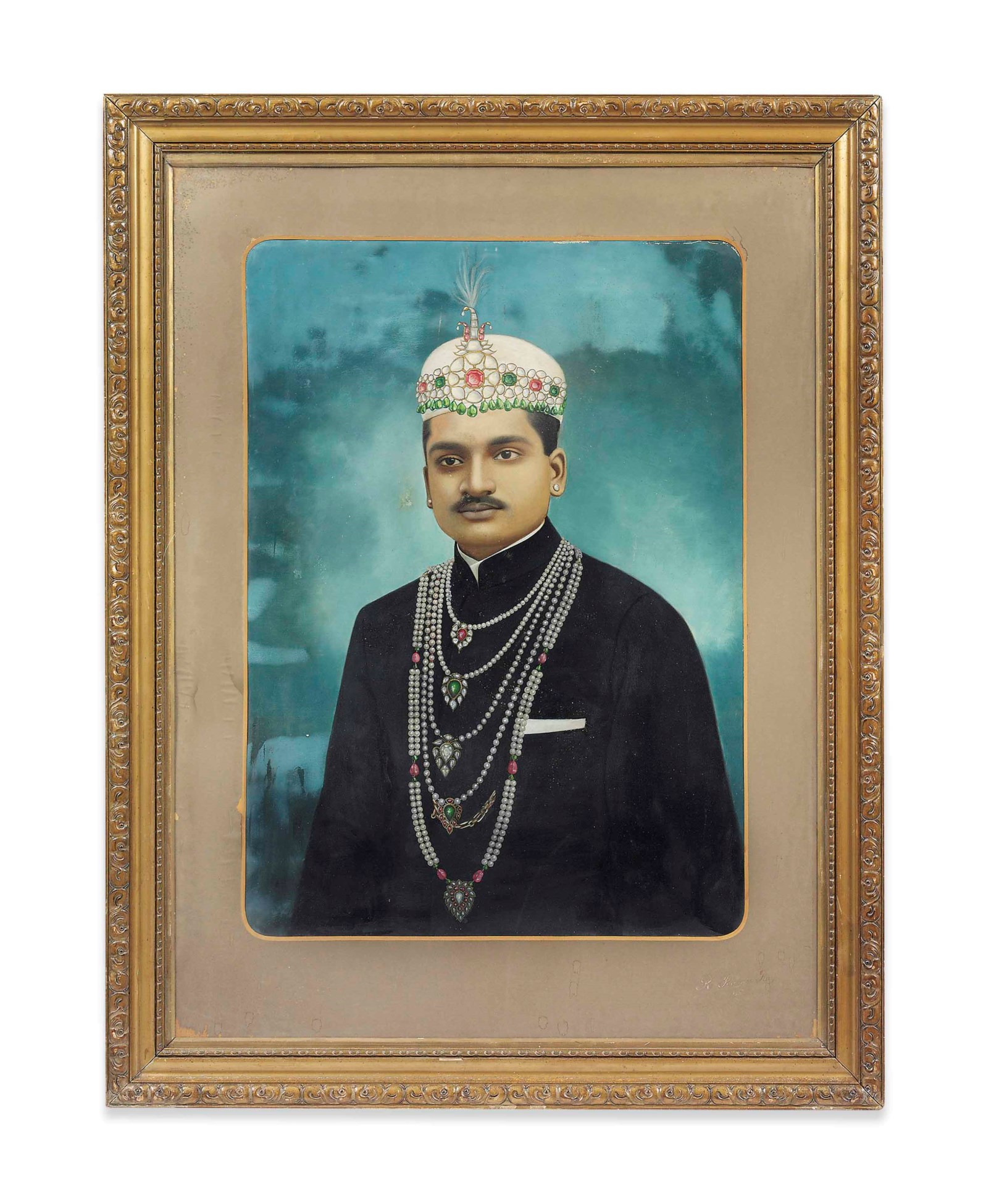 AN OVERPAINTED PHOTOGRAPHIC PORTRAIT OF AN INDIAN RULER , LATE 19TH ...
